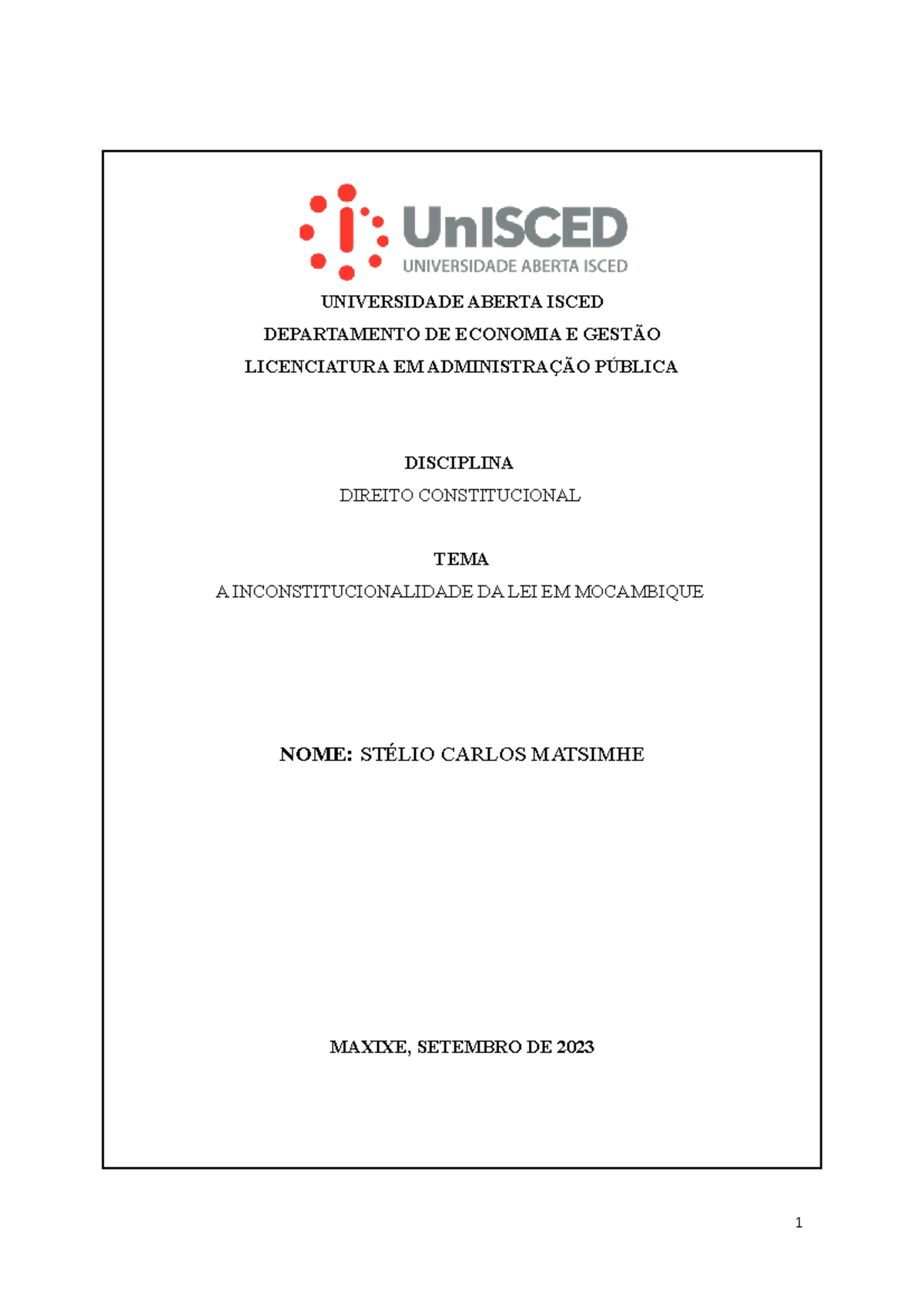 Direito AP - Student - UNIVERSIDADE ABERTA ISCED DEPARTAMENTO DE ...