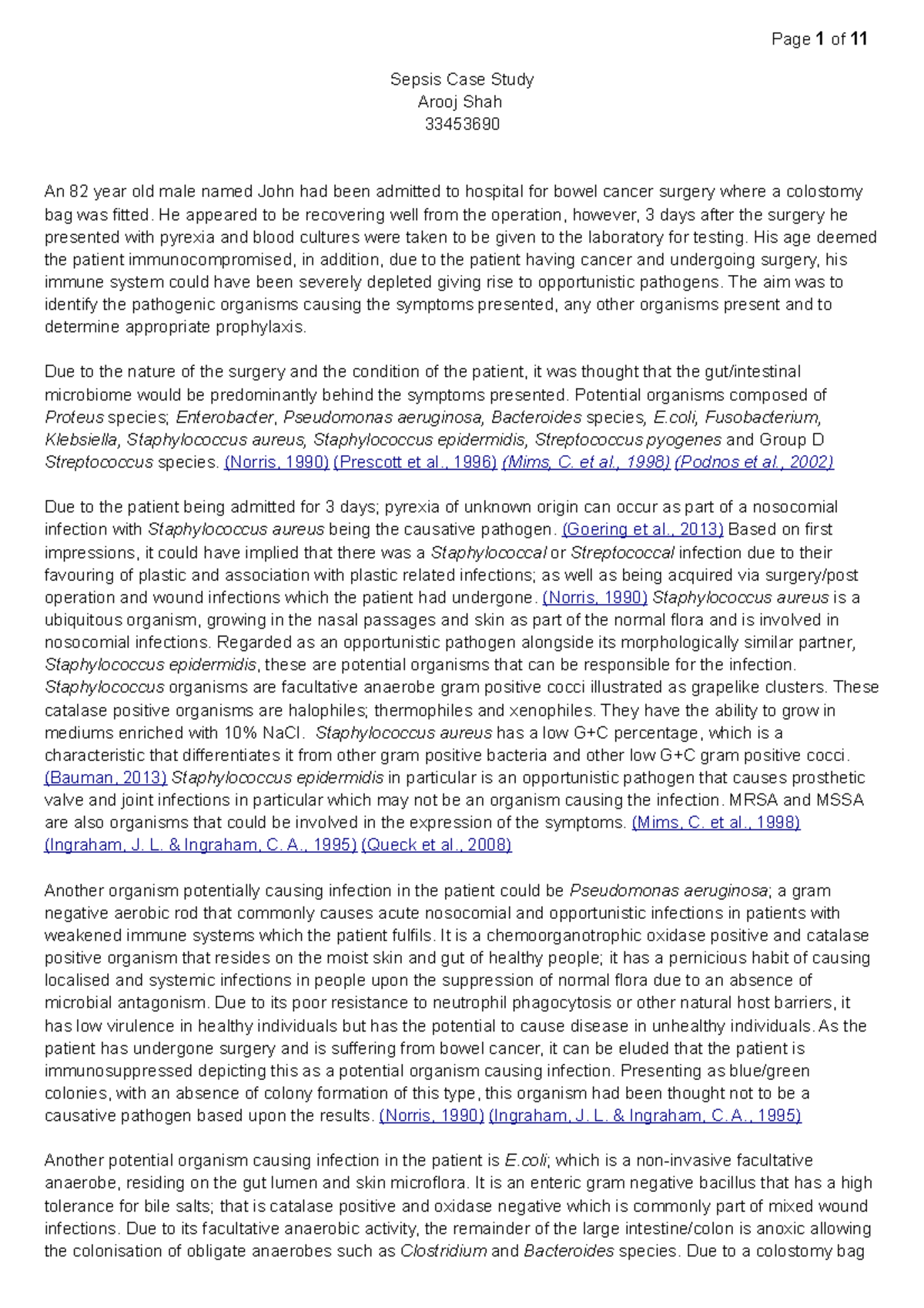 Sepsis Case Study - Sepsis Case Study Arooj Shah 33453690 An 82 year ...