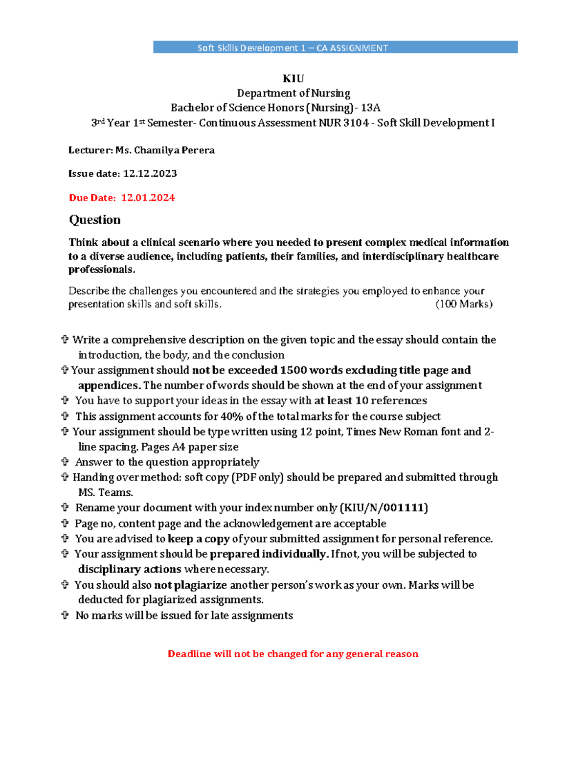 Soft Skills Development 13A CA Assignment - Soft Skills Development 1 ...