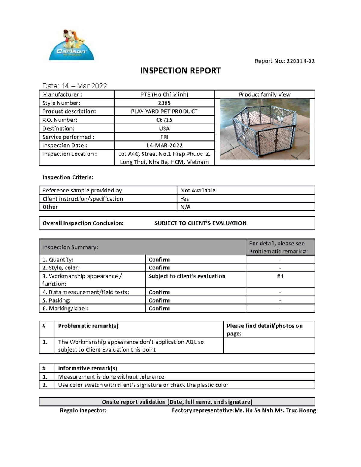 C6715- 2365 Inspection Report - 20220314 - Report No.: 220314 ...
