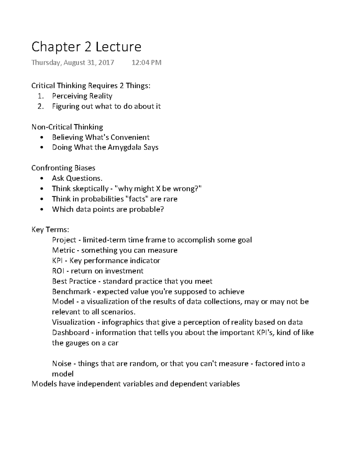 Chapter 2 Lecture - Day 2, MIS 2100, Brian Dunn - Chapter 2 Lecture ...