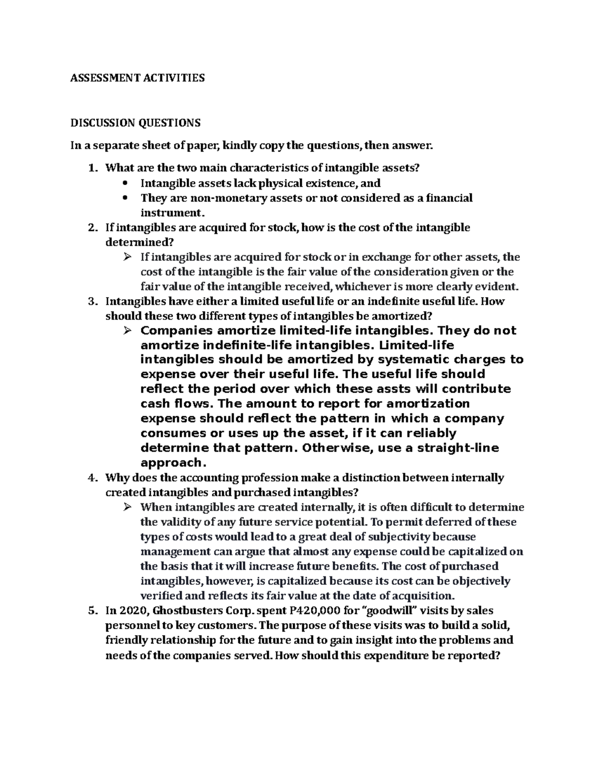 Int Acc 2 module 1 Assessment - ASSESSMENT ACTIVITIES DISCUSSION ...