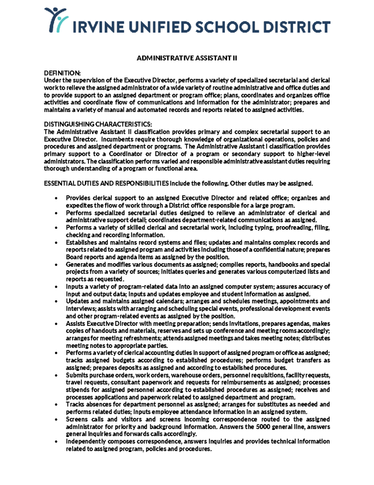 Administrative assistant ii - ADMINISTRATIVE ASSISTANT II DEFINITION ...