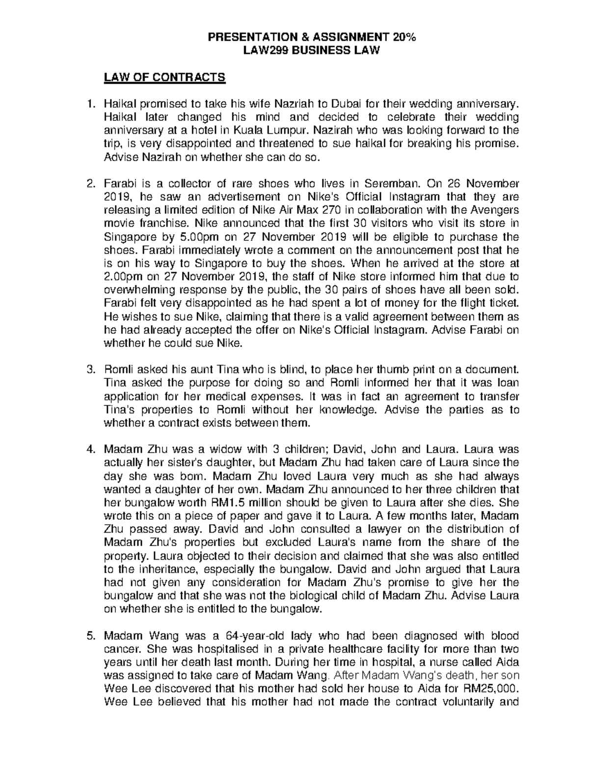 LAW29. Presentation. Assignment - PRESENTATION & ASSIGNMENT 20% LAW299 ...
