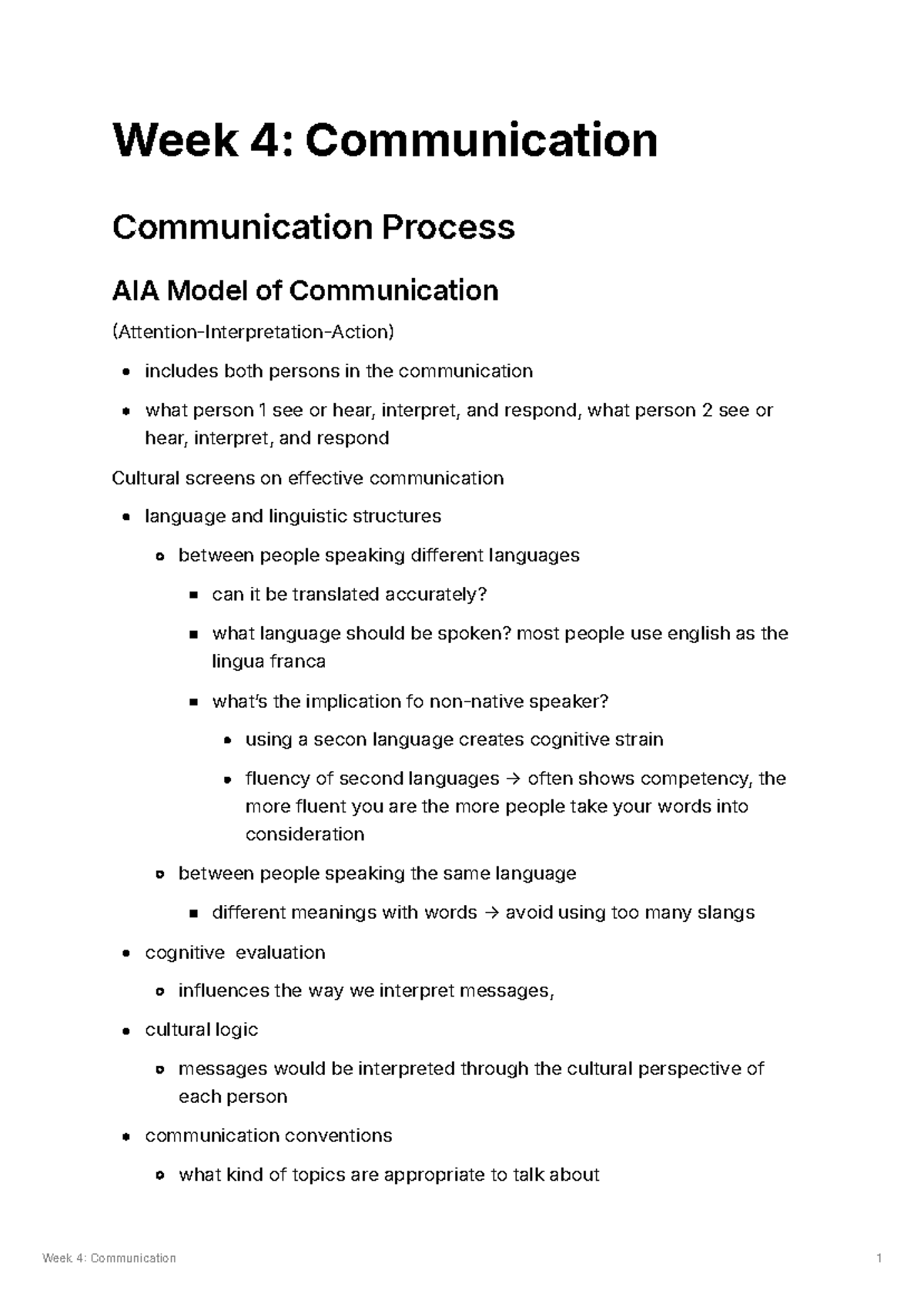 IBUS1102 Week 4 Notes - Week 4 Communication 1 Week 4: Communication ...