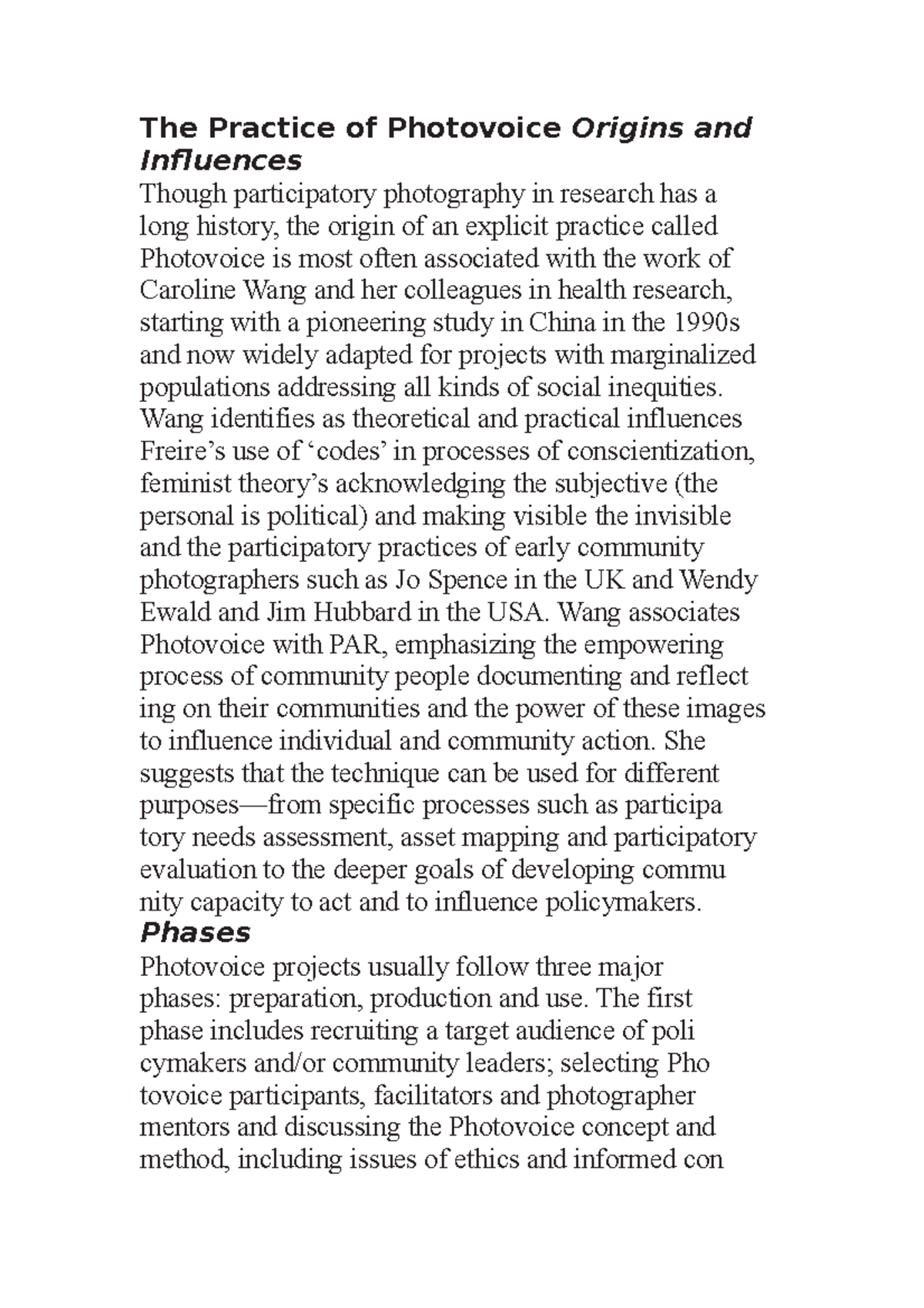 The Practice of Photovoice Origins and Influences - The Practice of ...