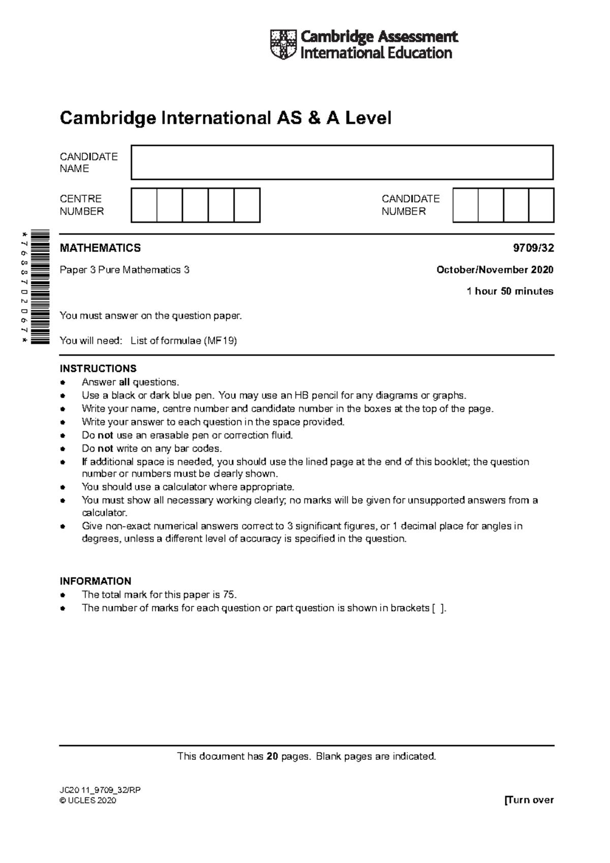 9709 w20 qp 32 - exam sheet - 7688702067 Cambridge International AS & A ...