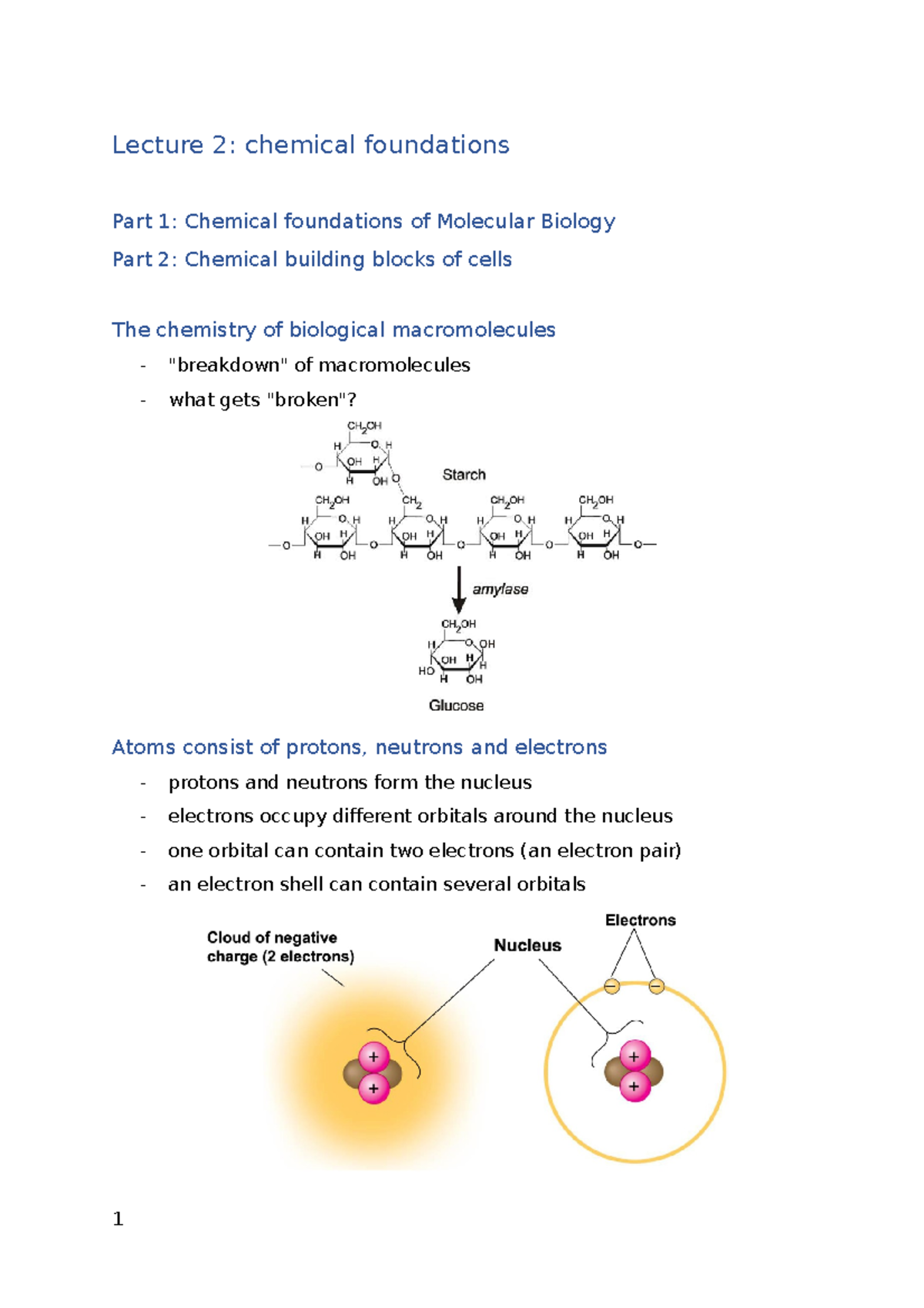 MOL100 - Lecture 2 - chemical foundations - Lecture 2: chemical ...