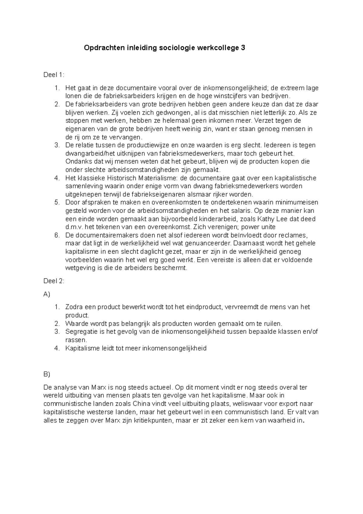 Opdrachten inleiding sociologie werkcollege 3 - De fabrieksarbeiders ...