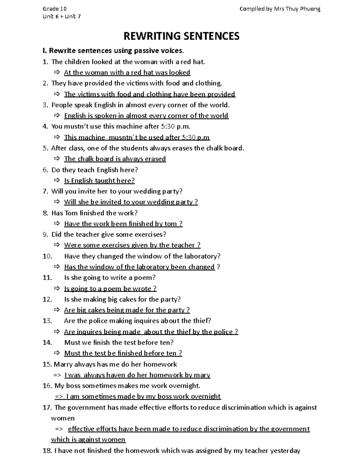 Rewriting- Sentences-Unit-6-Unit-7 - Unit 6 + Unit 7 REWRITING ...