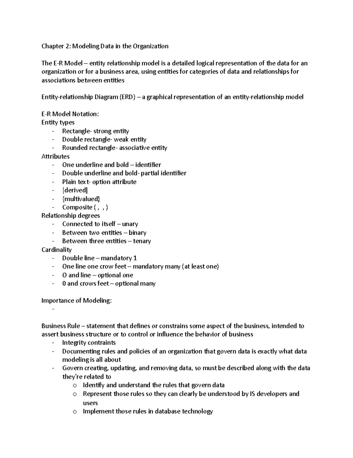 Chapter 2 Guide - Chapter 2: Modeling Data in the Organization The E-R ...