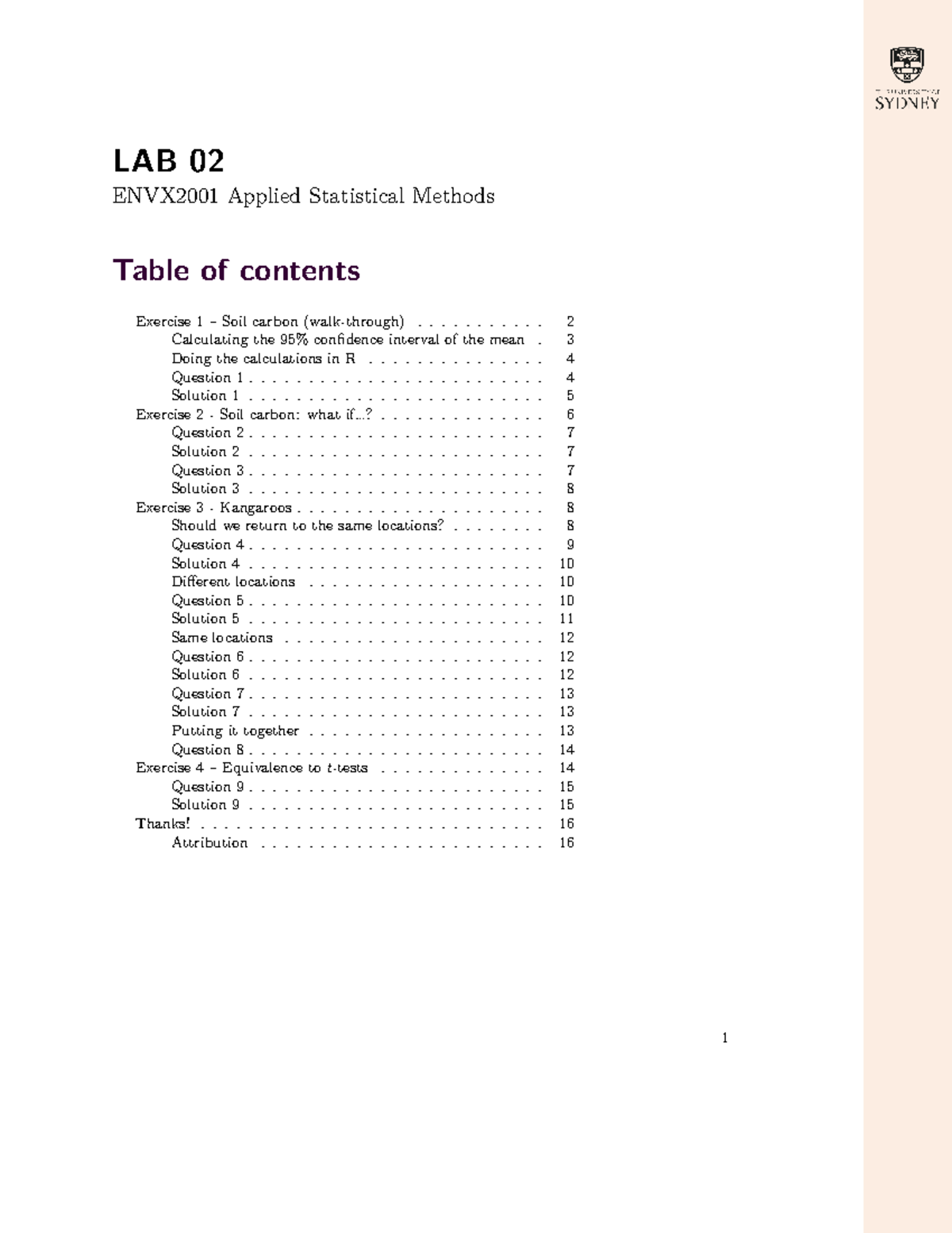 lab 2 solutions - ENVX2001 Applied Statistical Methods LAB Exercise 1 – Soil carbon (walk ...