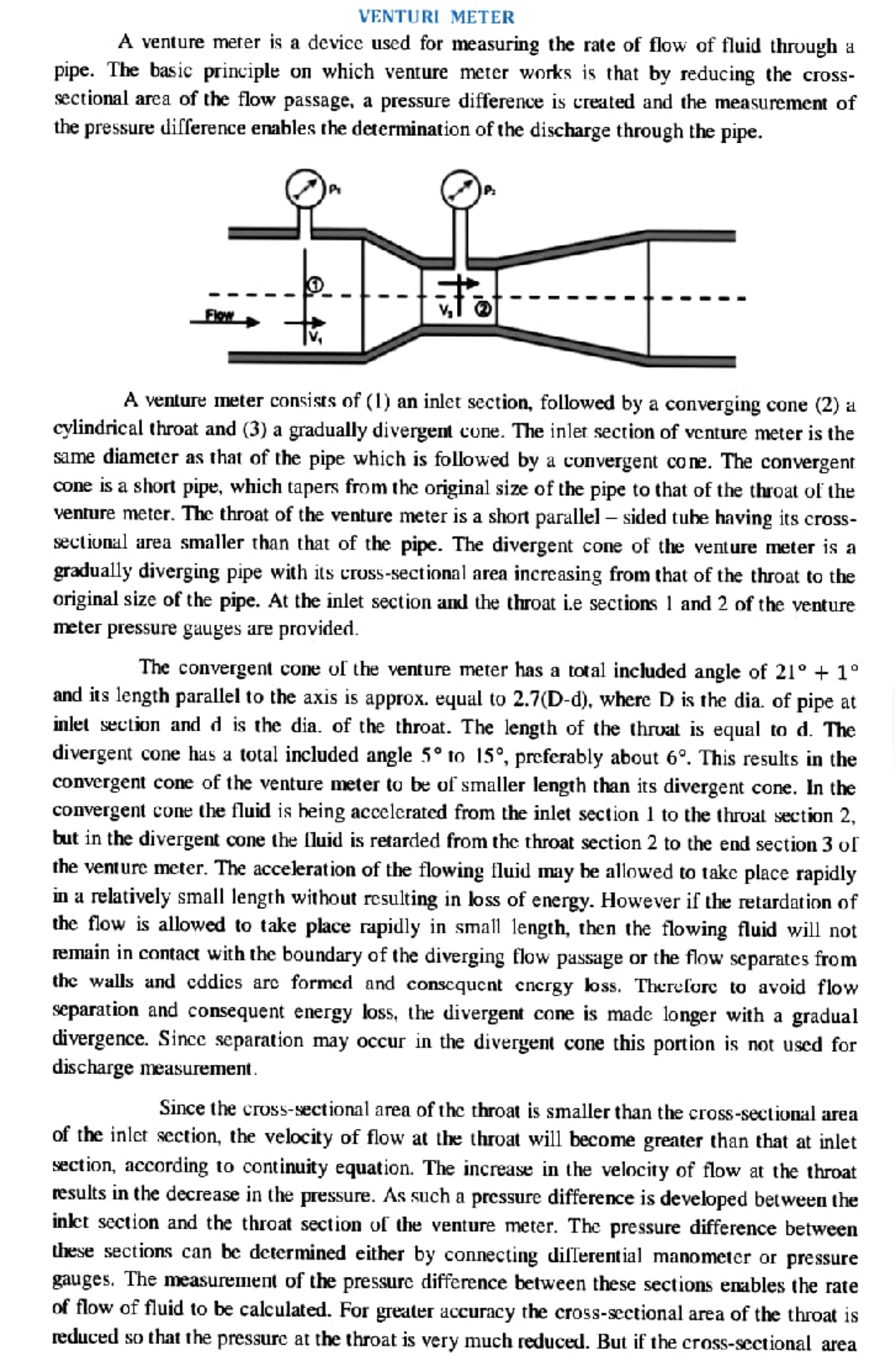 Venturi Meter - VENTURI METER A venture meter is a device used for ...