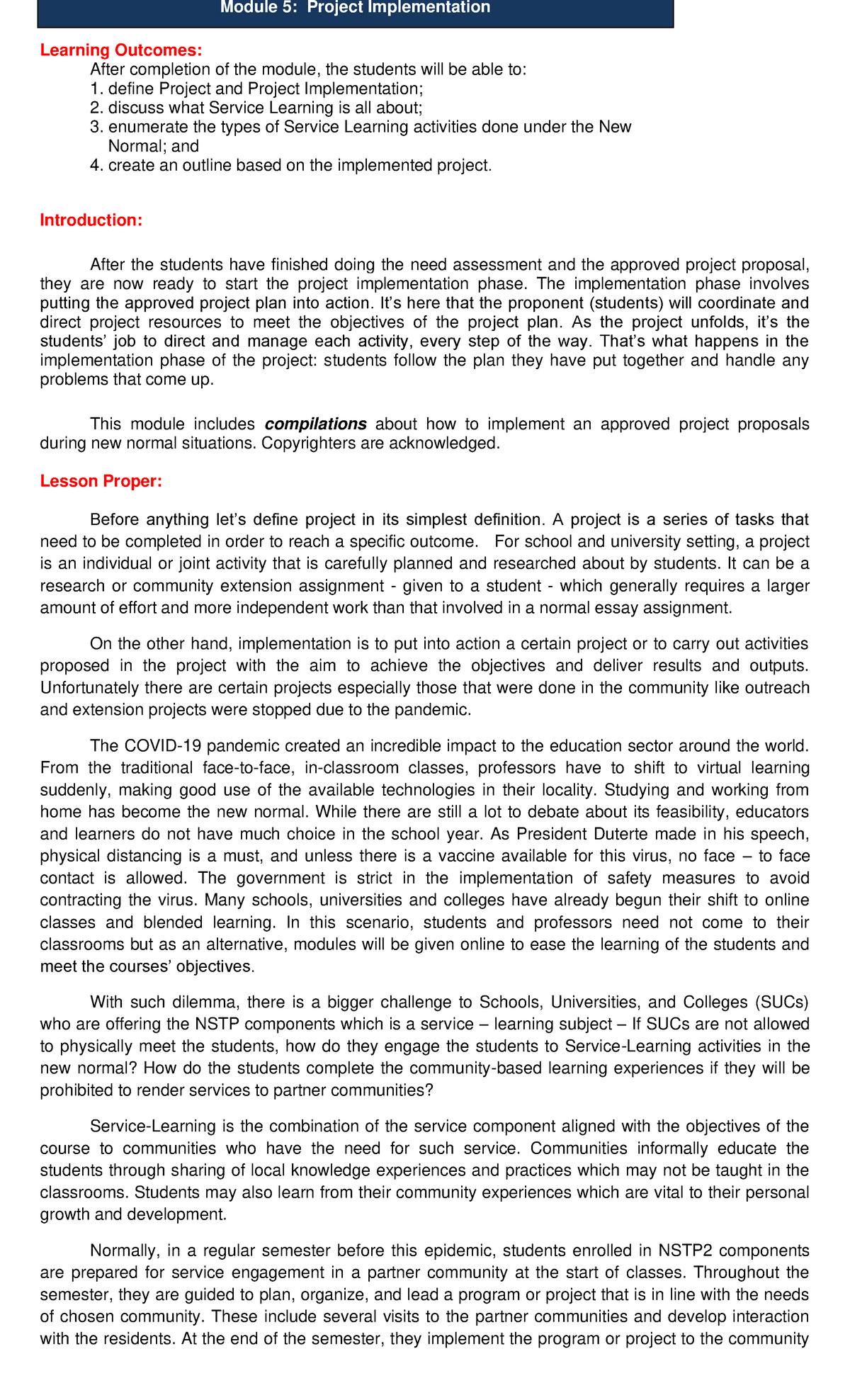 Module 5 NSTP CWTS 2 2021 Project Implementation - National Service ...