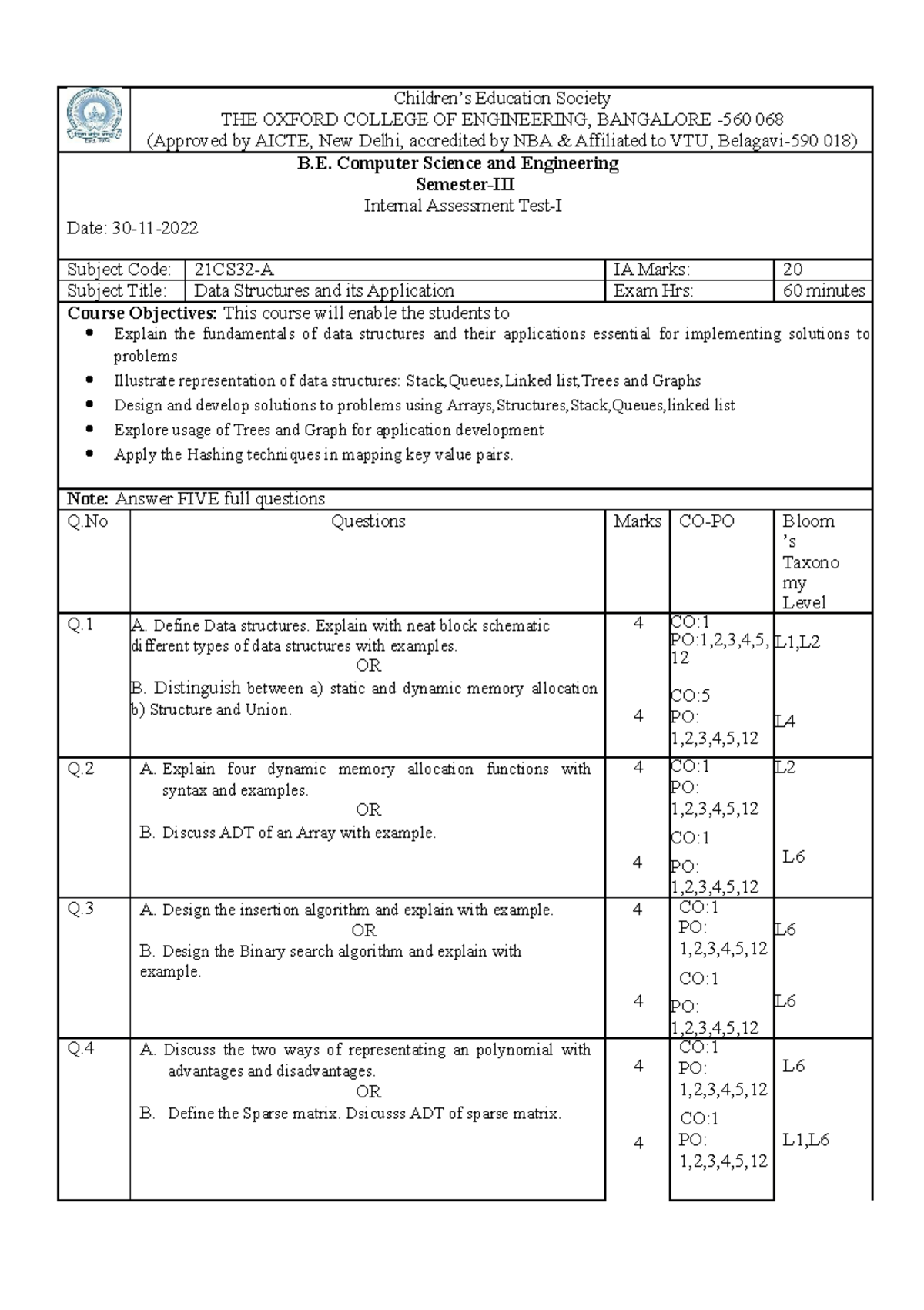 21CS32-B IAT1 - Fdg - Children’s Education Society THE OXFORD COLLEGE ...