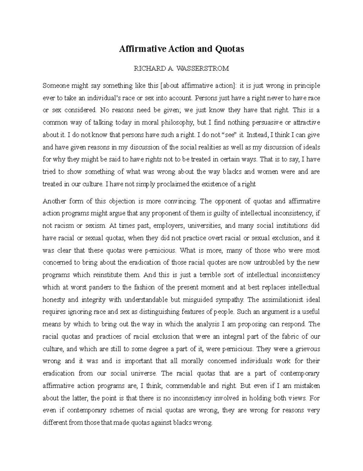 Affirmative Action and Quotas - Affirmative Action and Quotas RICHARD A ...