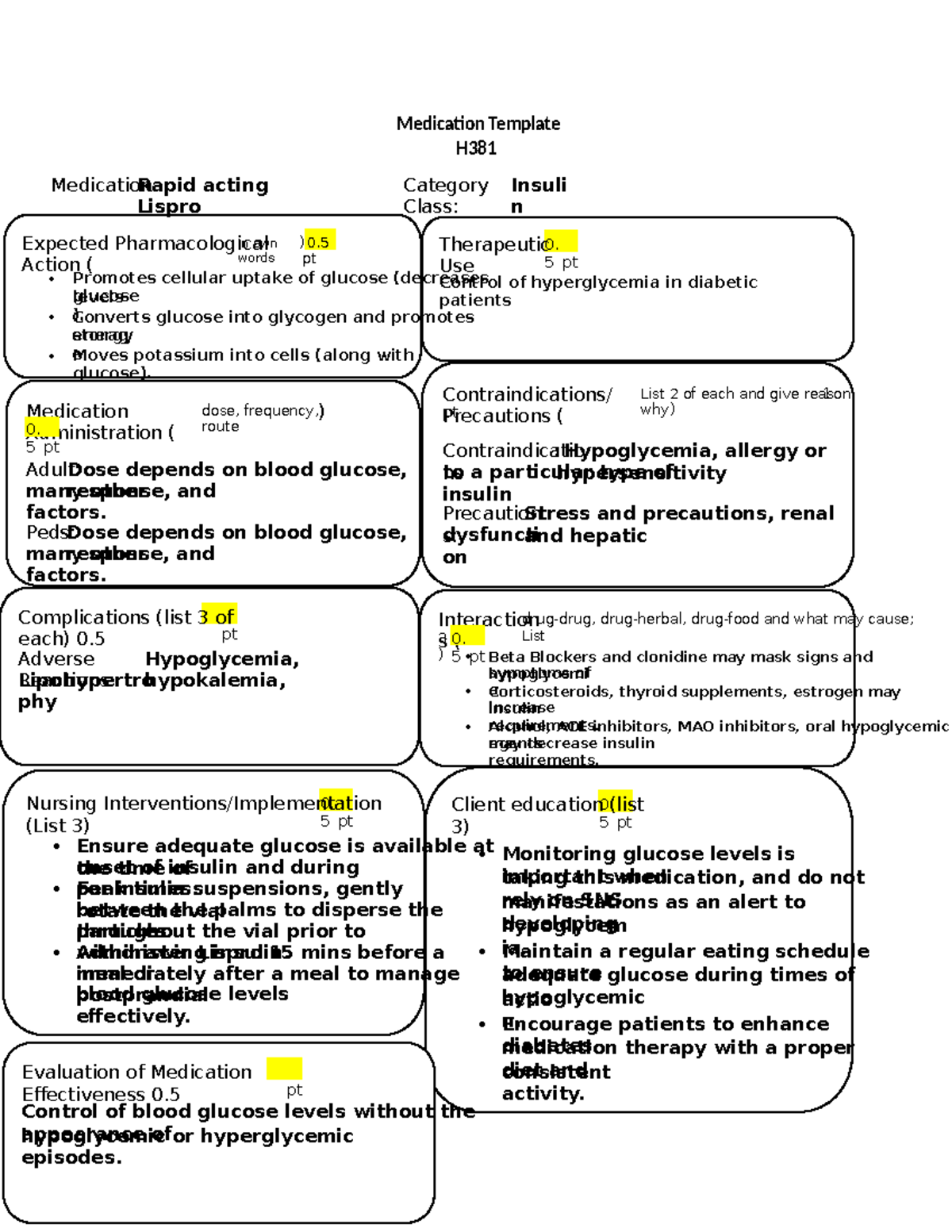 Lispro Med Card - Medication Template H Medication:Rapid acting Lispro ...