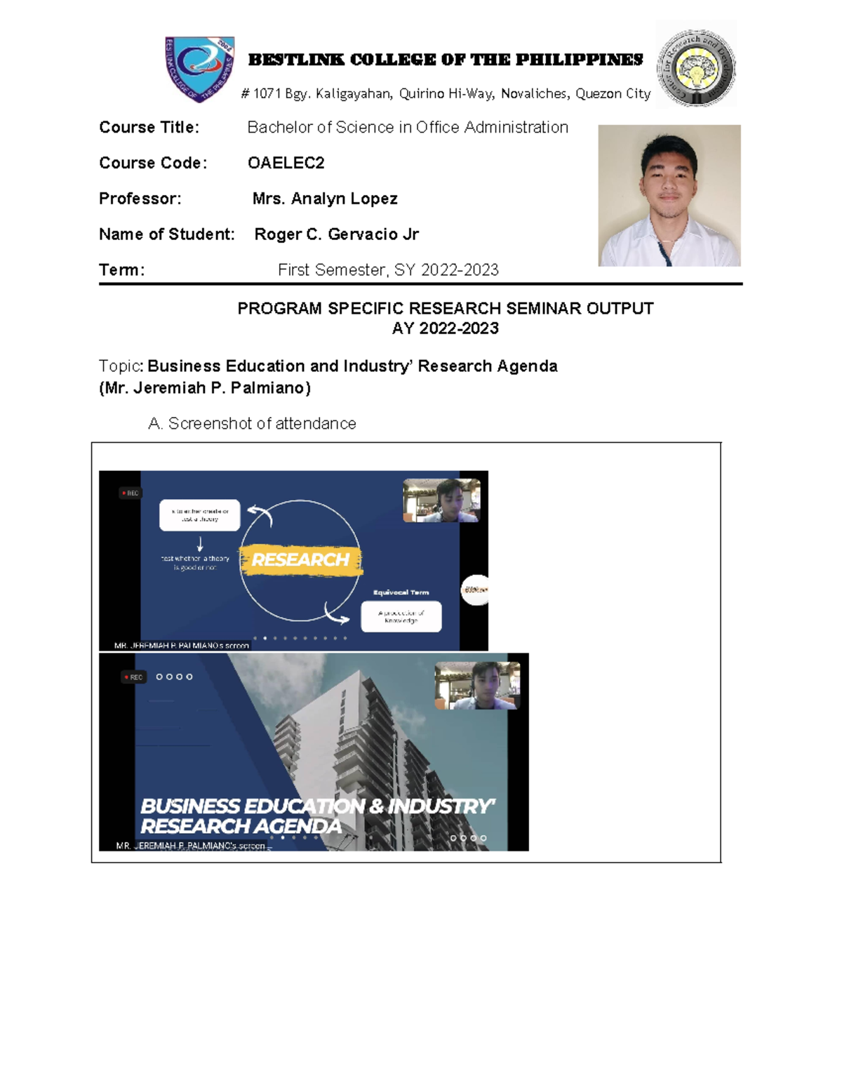 3rd Yr-Research-Seminar-Output Day-2-Set-C BSBA- Bsentrep-BSOA - 1071 ...