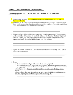 PSW EXAM MODULE 6 - MODULE 6 NOTES The care plan states that you are to ...