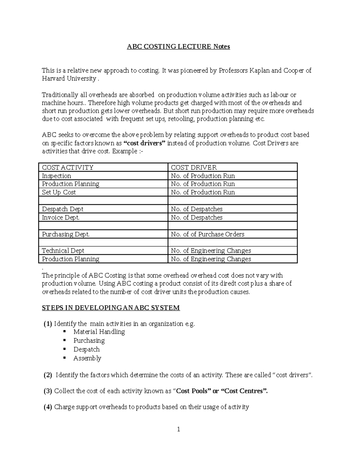 ABC costing lecture notes - ABC COSTING LECTURE Notes This is a ...