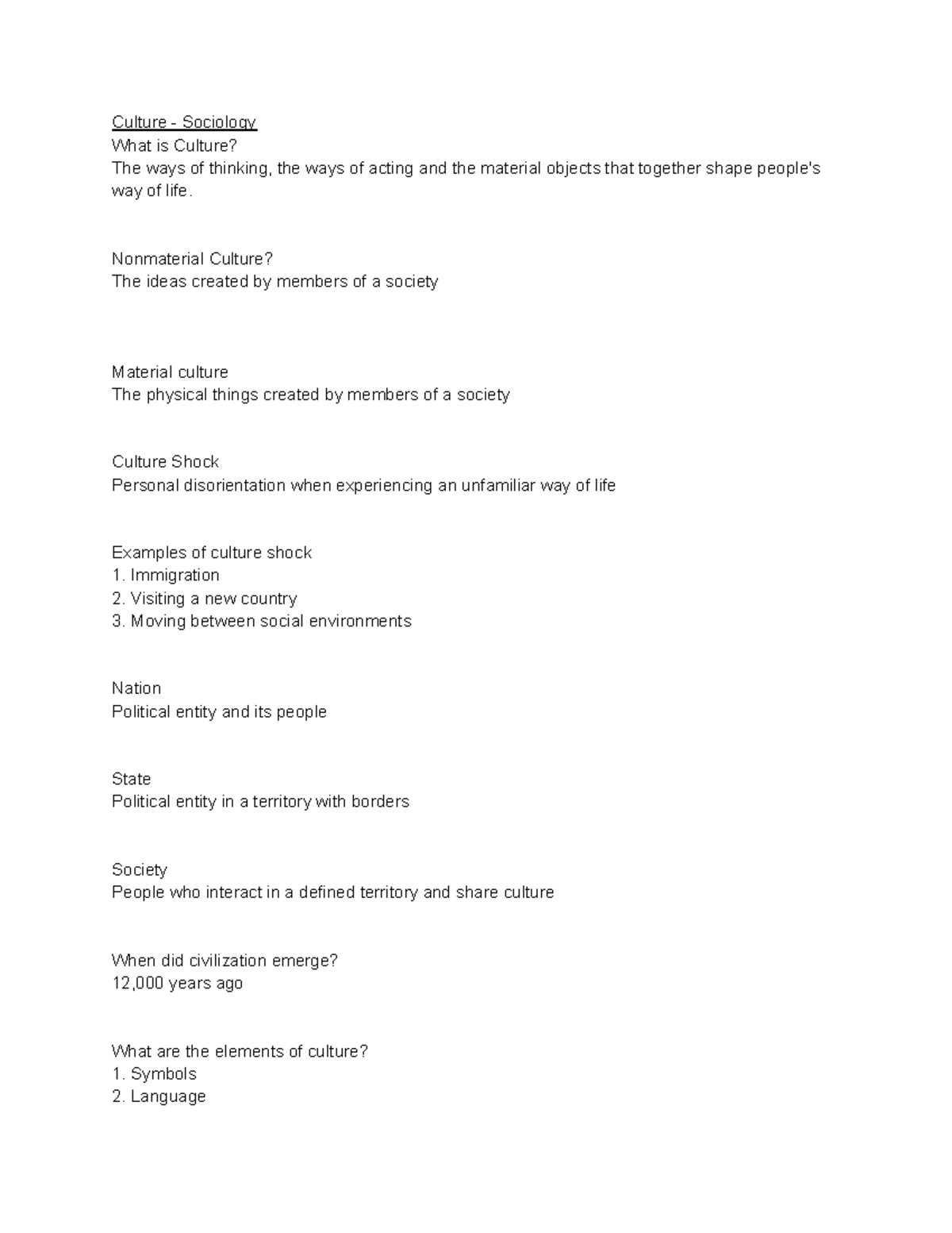 Culture - Sociology - notes - Culture - Sociology What is Culture? The ...