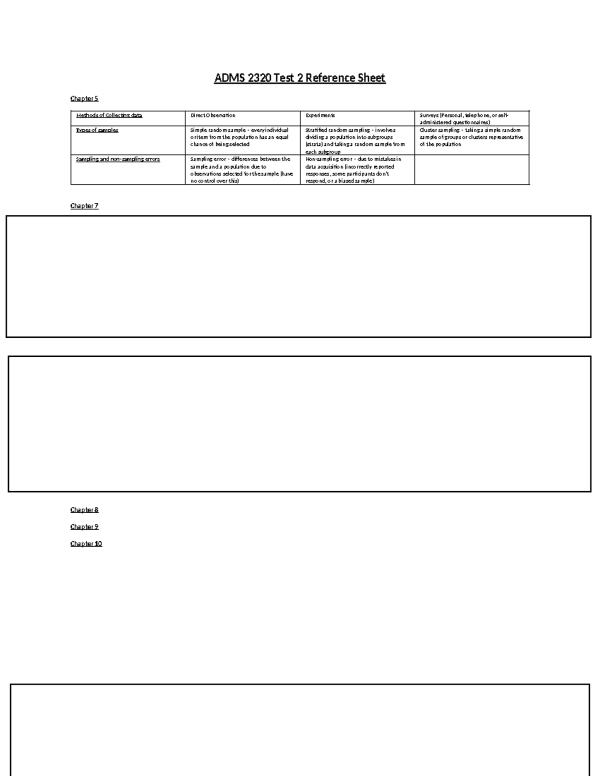 ADMS 2320 Test 2 Reference Sheet - ADMS 2320 Test 2 Reference Sheet ...
