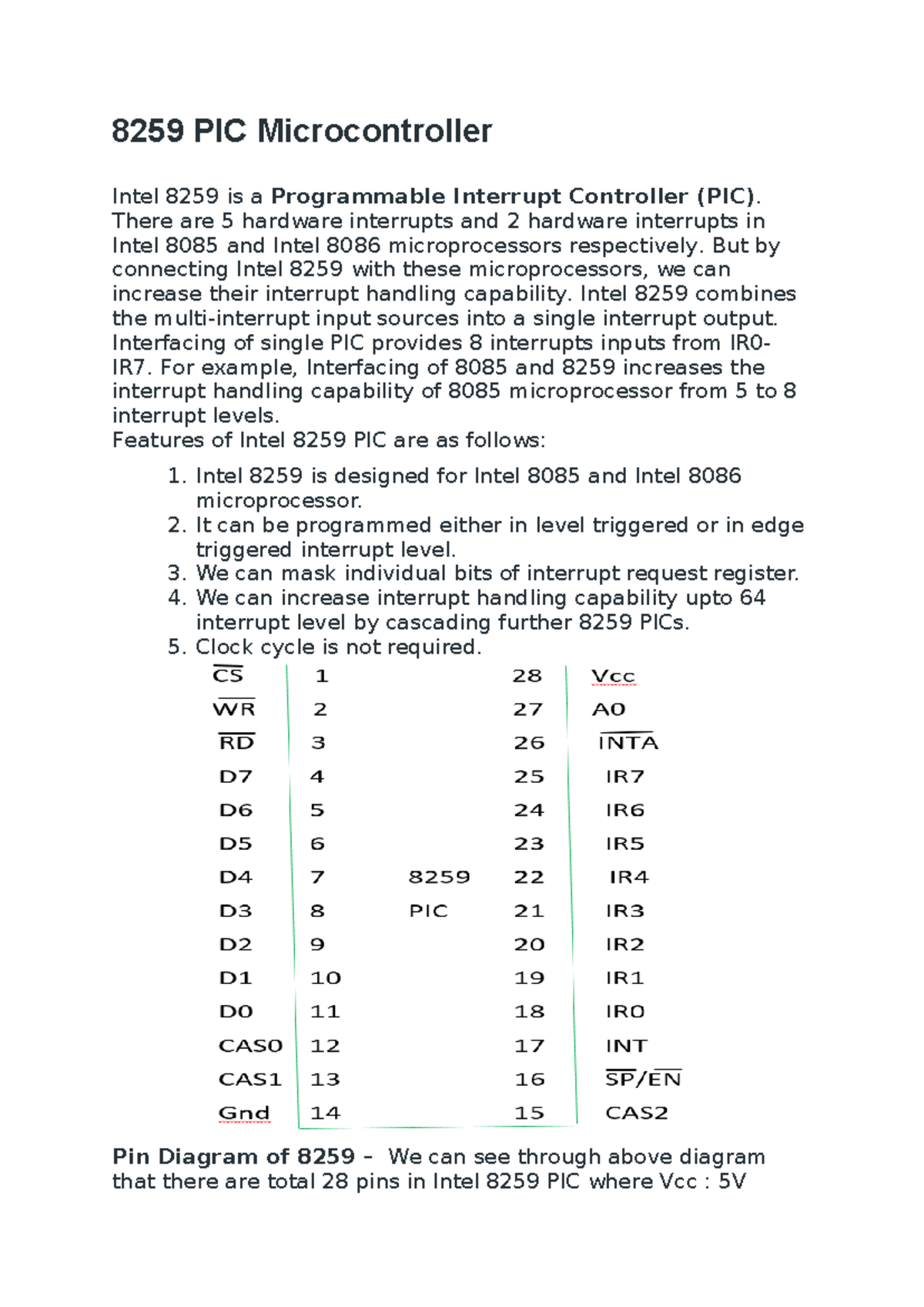 8259 PIC Microcontroller - 8259 PIC Microcontroller Intel 8259 is a Programmable Interrupt - Studocu
