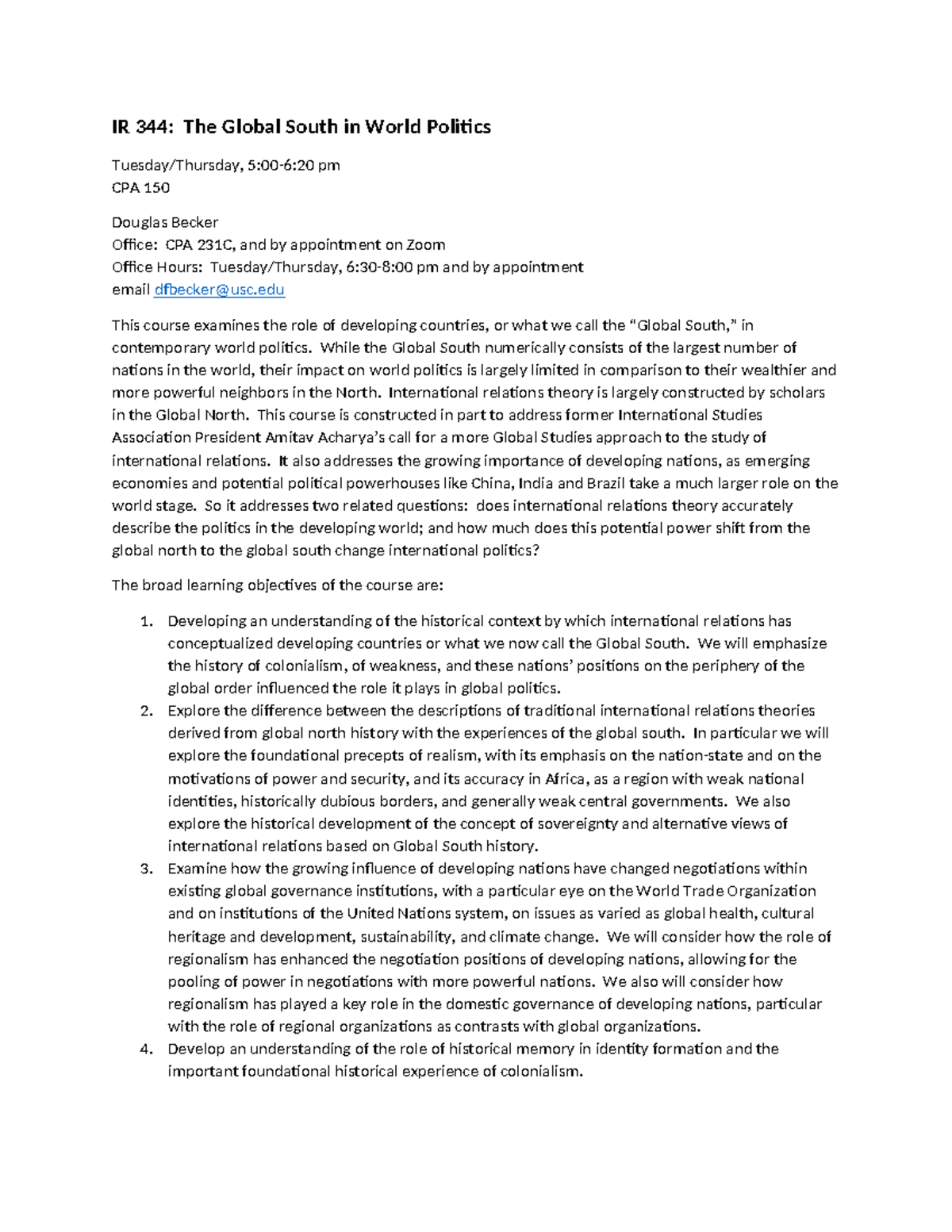 IR 344 Syllabus 2023 - IR 344: The Global South in World Politics ...