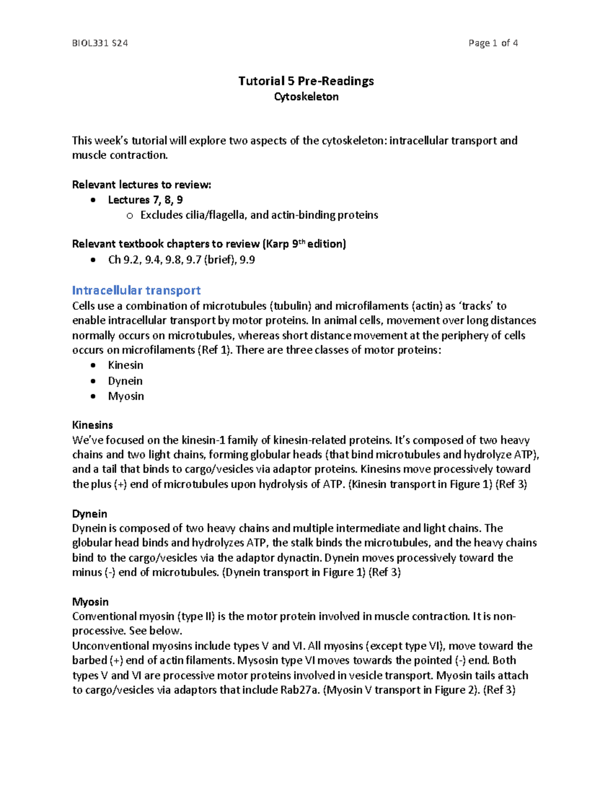 Tutorial 5 Pre Tutorial Reading - Tutorial 5 Pre-Readings Cytoskeleton This week’s tutorial will ...