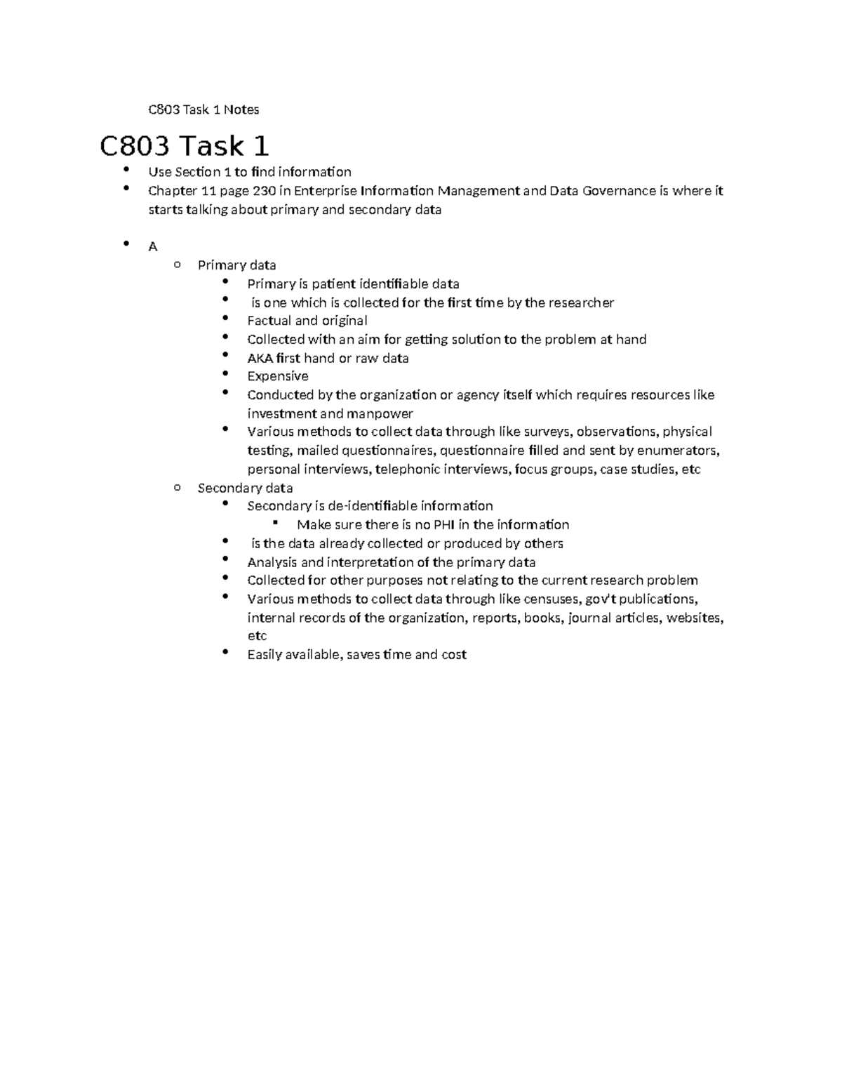 C803 Task 1 Notes - C803 Task 1 Notes C803 Task 1 Use Section 1 to find ...