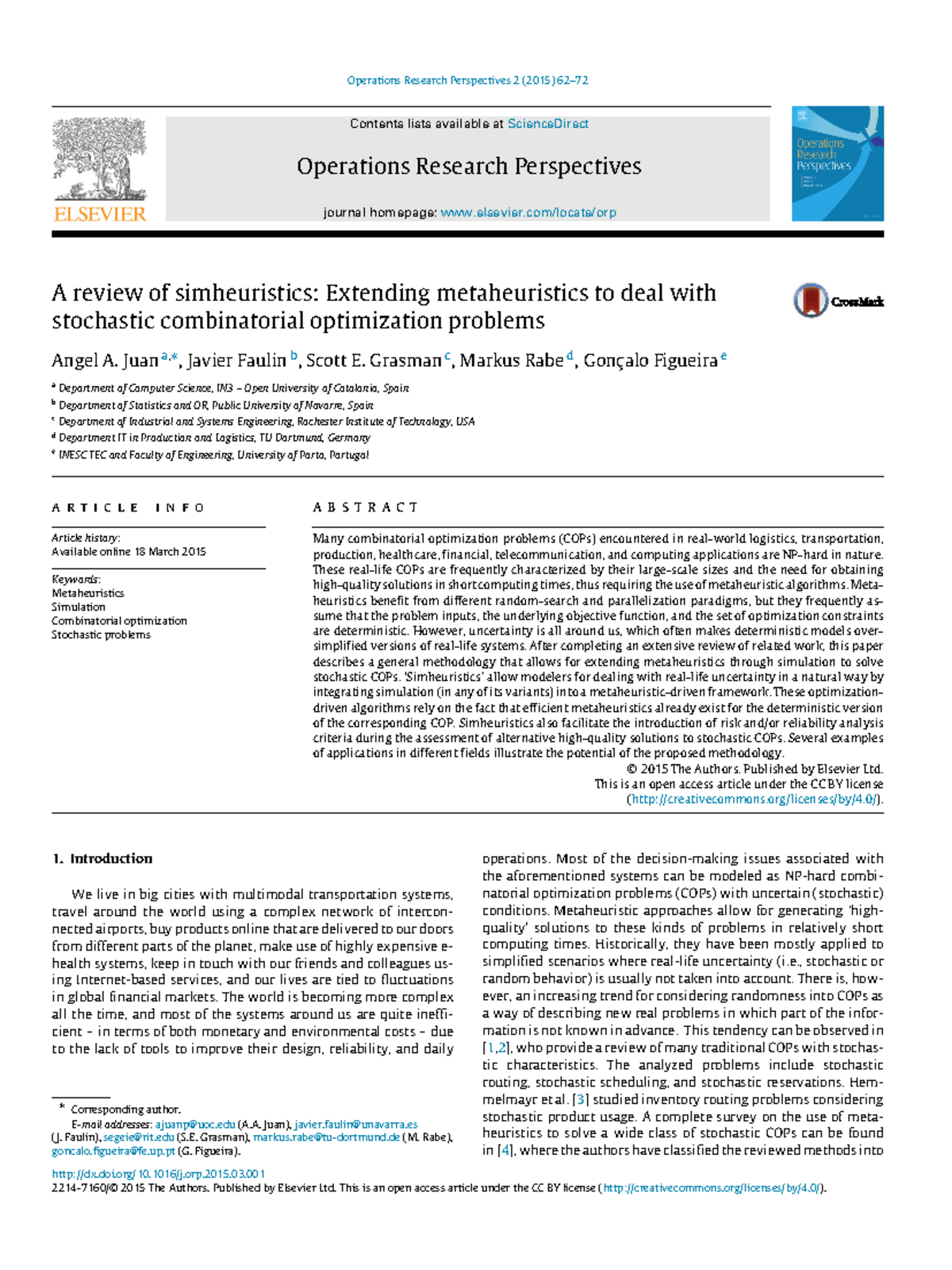 Research works on topic optimization - Operations Research Perspectives ...