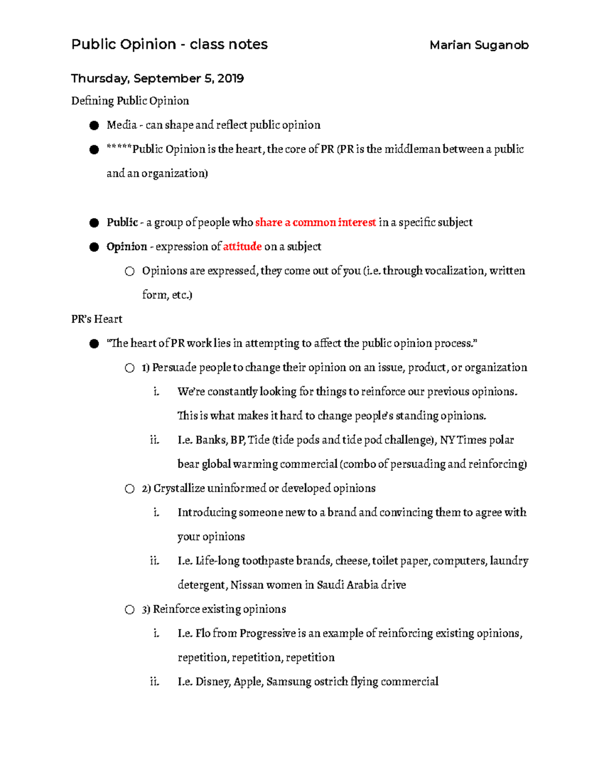 Class Notes - Public Opinion - class notes Marian Suganob Thursday ...