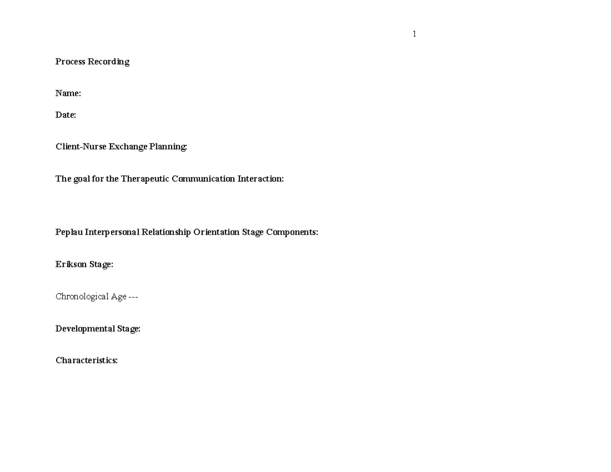 Blank Process Recording Template - Process Recording Name: Date: Client ...