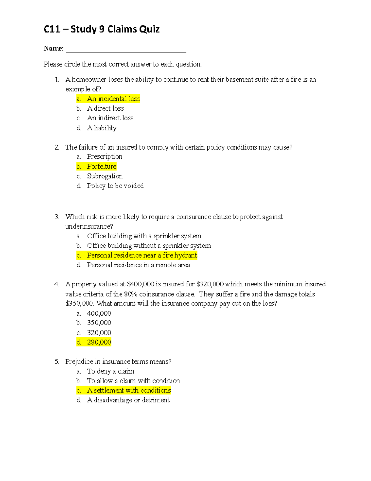 C11 2022 Chpt 9 Quiz - Name: _________________________________ Please ...