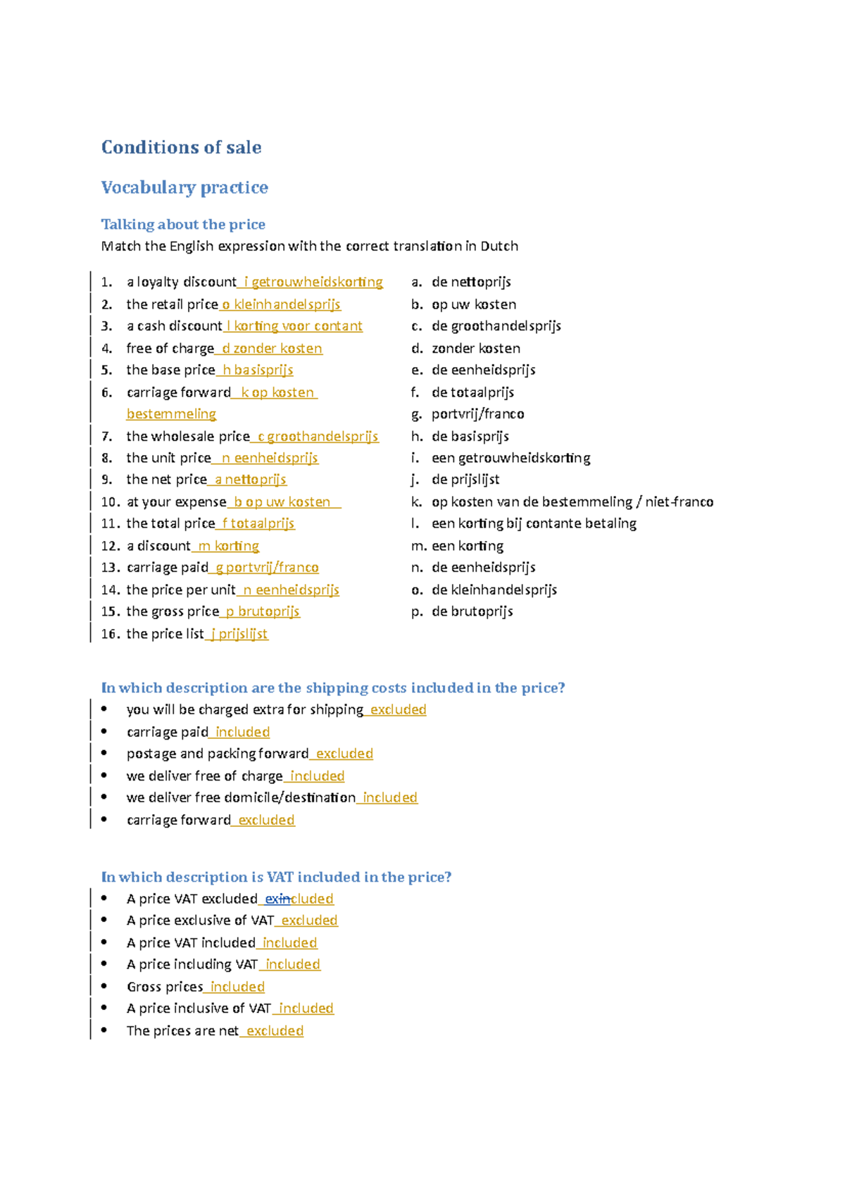 Solution chapter 4 conditions of sale - Conditions of sale Vocabulary ...