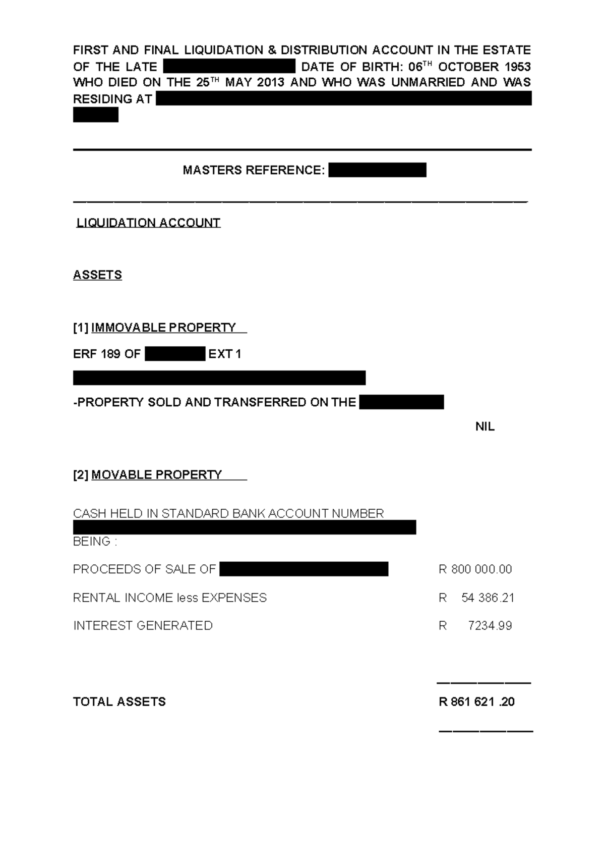 L & D Account - FIRST AND FINAL LIQUIDATION & DISTRIBUTION ACCOUNT IN ...