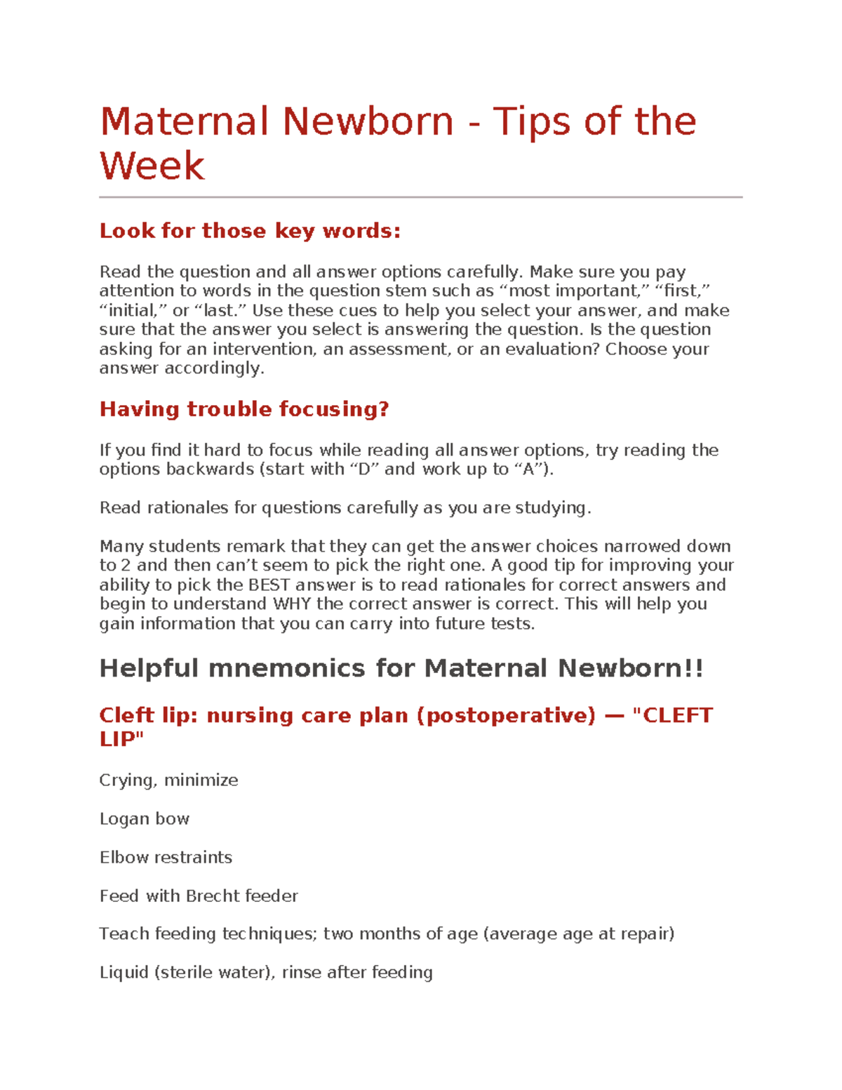 Tips MN - Tips for studying - Maternal Newborn - Tips of the Week Look ...