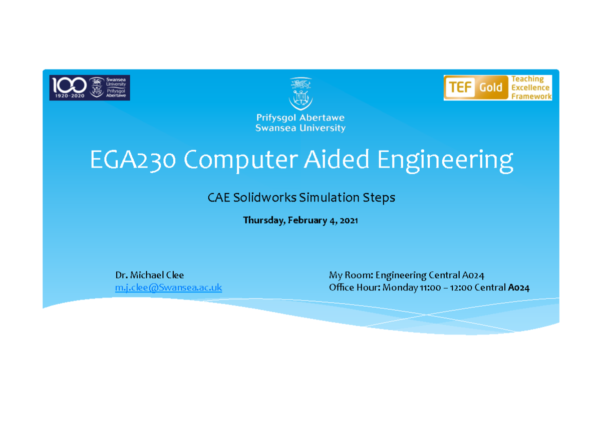 EGA230 CAE - Solidworks Simulation Steps - EGA230 Computer Aided ...