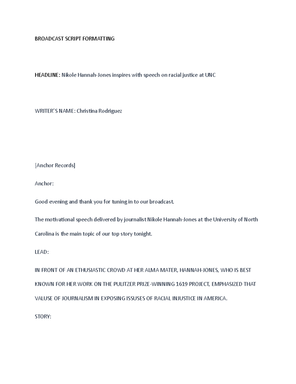 J1300 Broadcast Script for Speaker at Event - BROADCAST SCRIPT ...