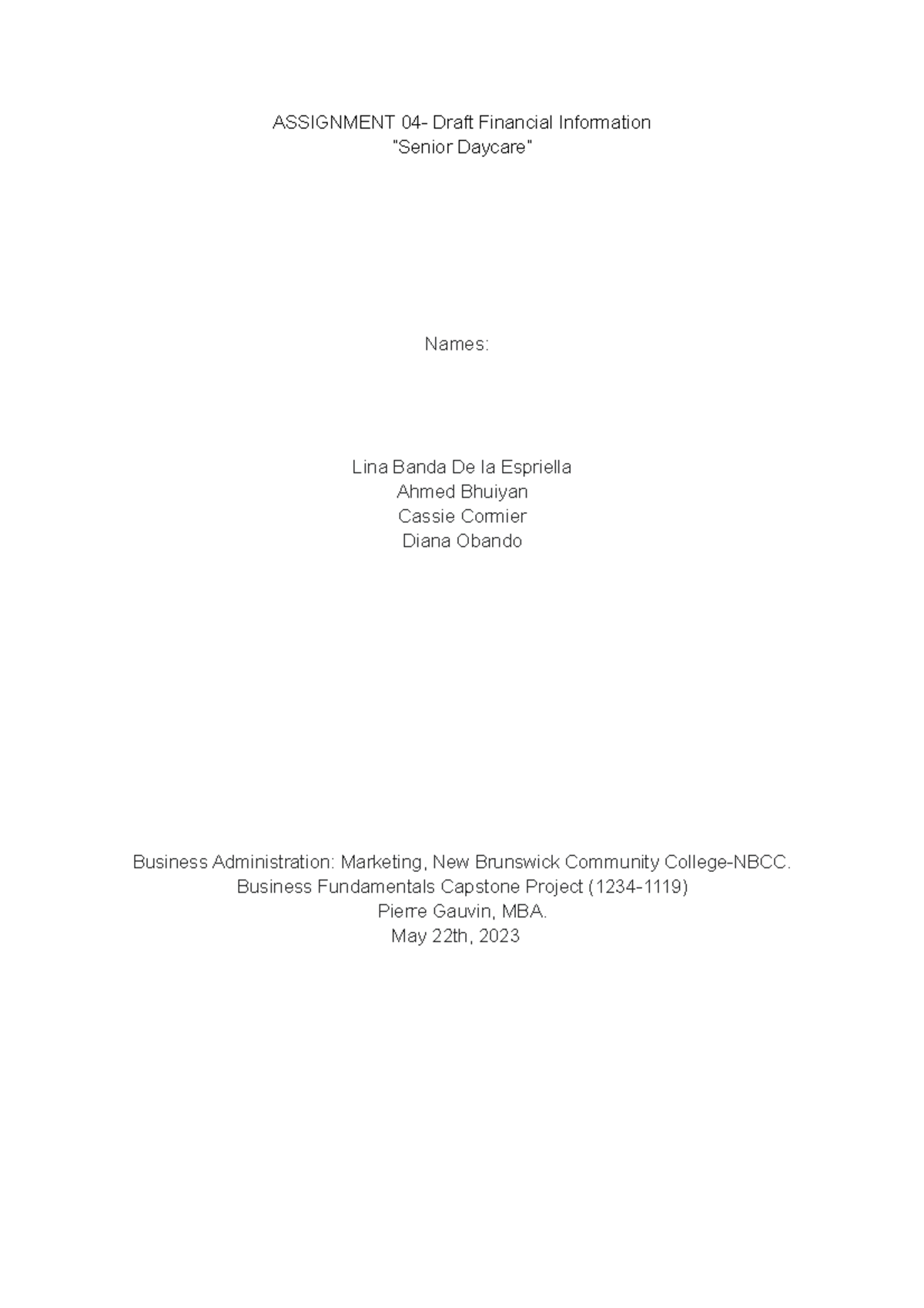 Assignment #4- Financial Statements - ASSIGNMENT 04- Draft Financial ...
