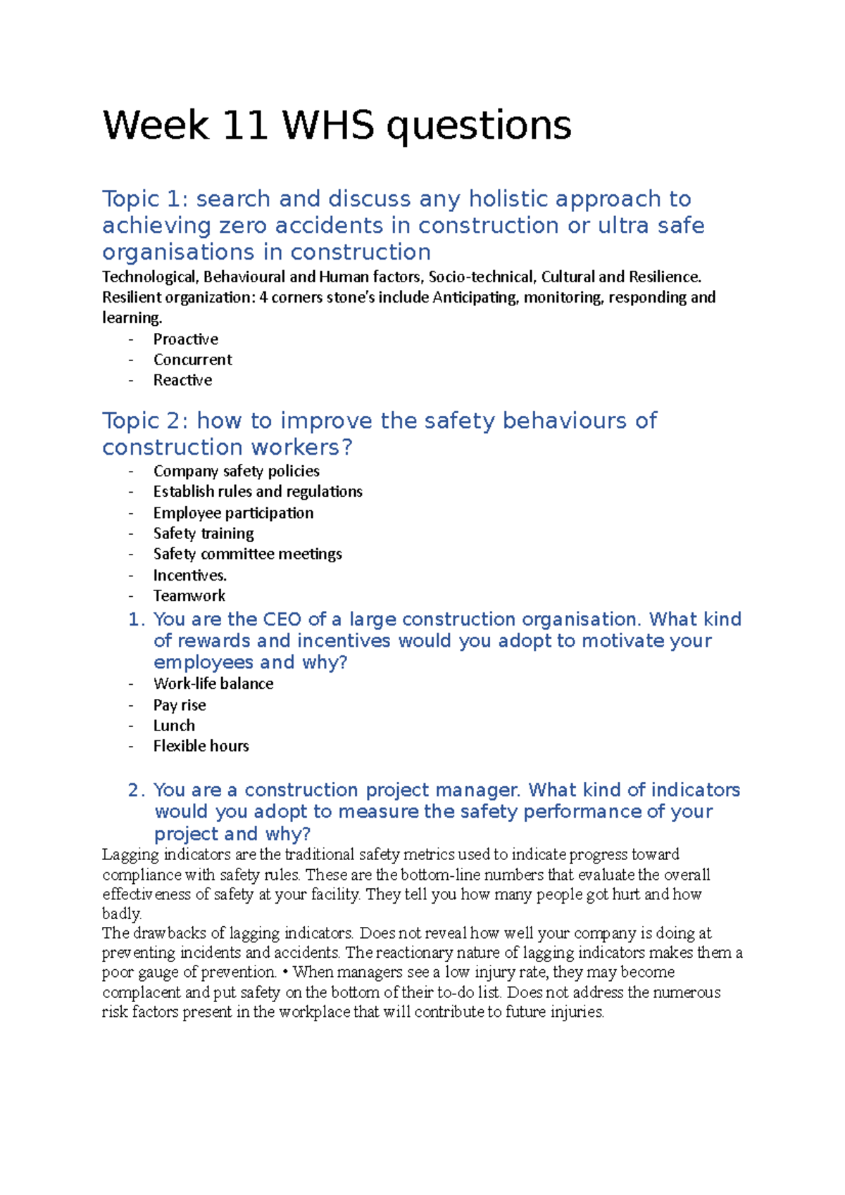 Week 11 WHS questions - This helps you if you are doing Work health and ...