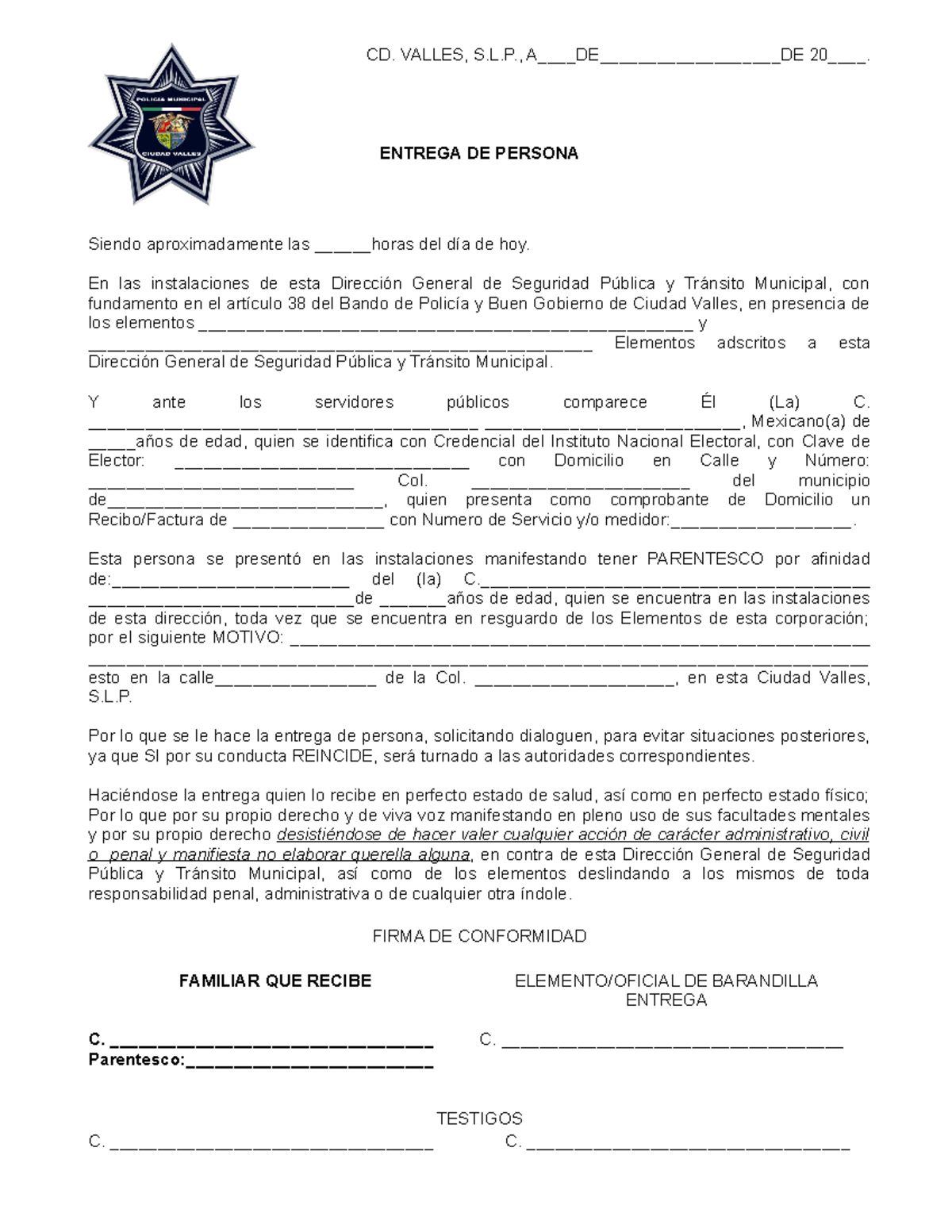 Entrega DE Persona Extraviada - CD. VALLES, S.L., A____DE ...