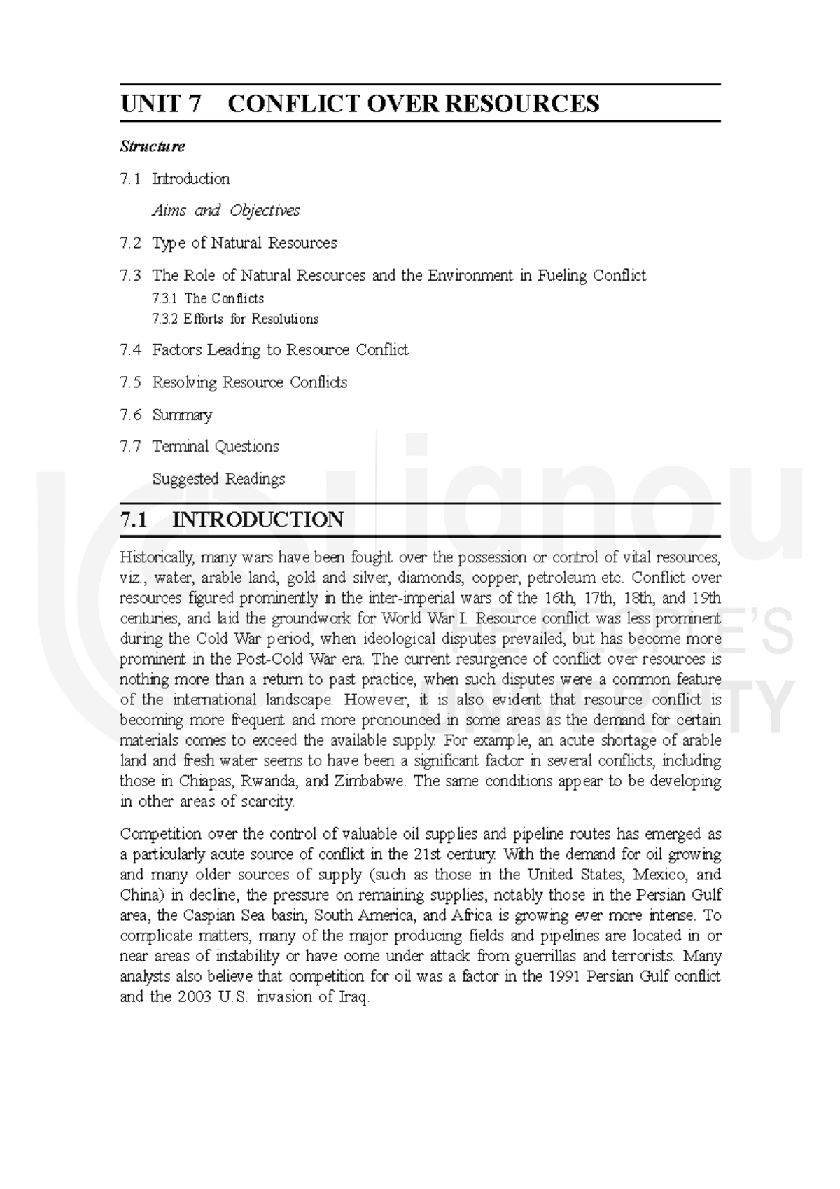 Conflict OVER Resources - UNIT 7 CONFLICT OVER RESOURCES Structure 7 ...