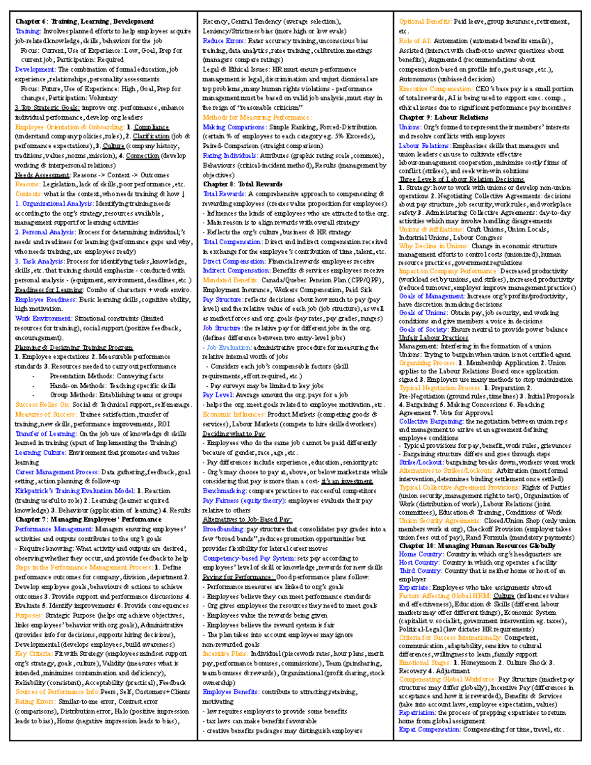 203 Final Cheatsheet - Chapter 6: Training, Learning, Development ...