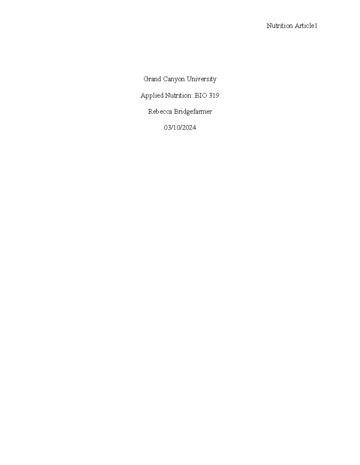 Nutrition Article edited - Nutrition Article Grand Canyon University ...