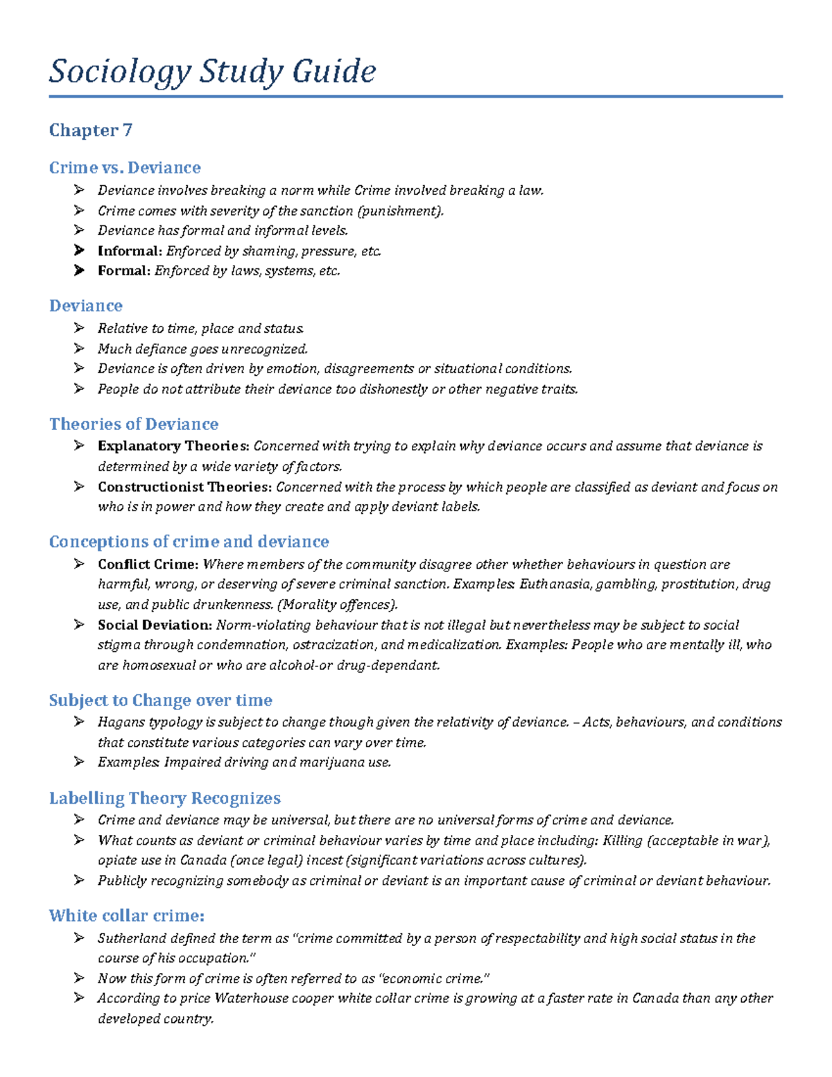 Sociology review anat 1010 - Sociology Study Guide Chapter 7 Crime vs ...