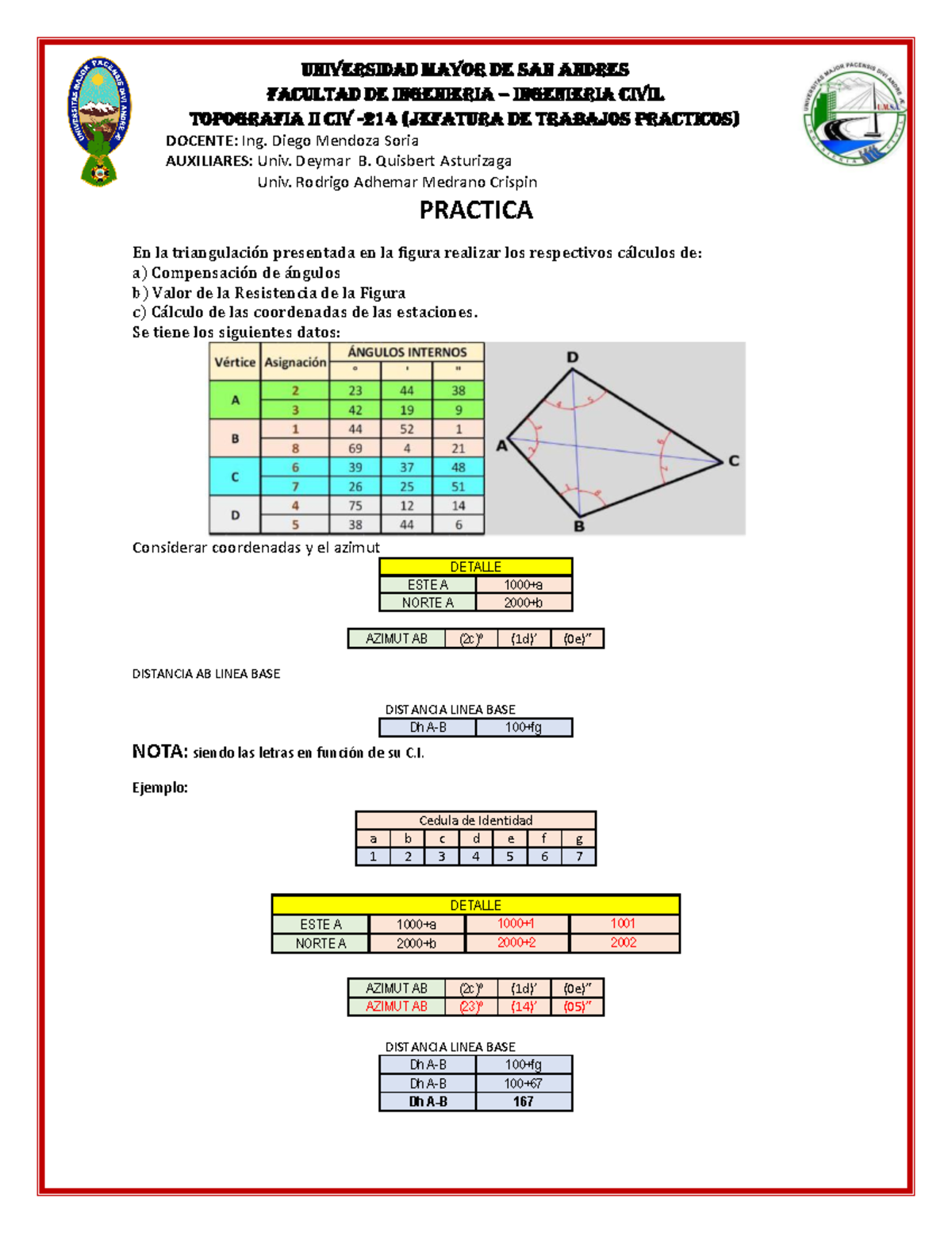 Practica Triangulacion - UNIVERSIDAD MAYOR DE SAN ANDRES FACULTAD DE ...