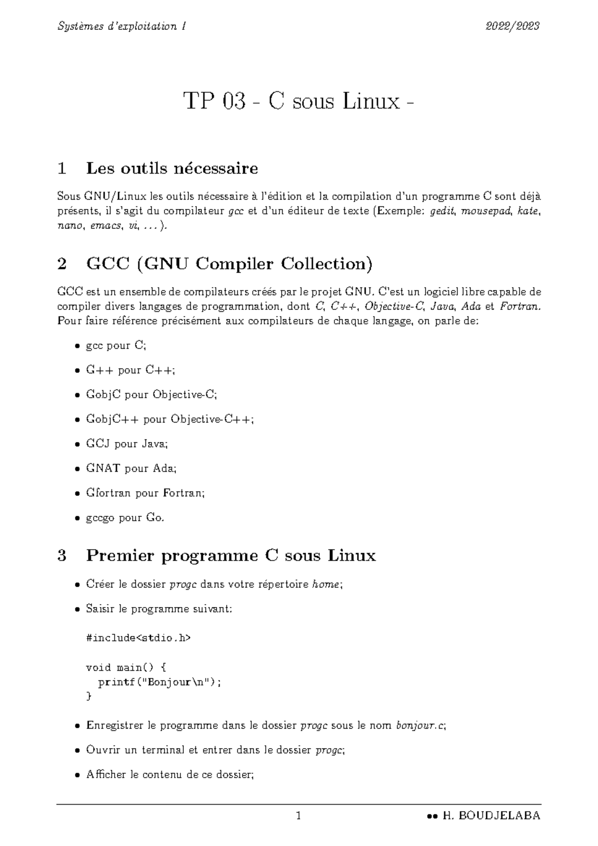 C sous Linux.............................. - Syst`emes d’exploitation I 2022/ TP 03 - C sous ...