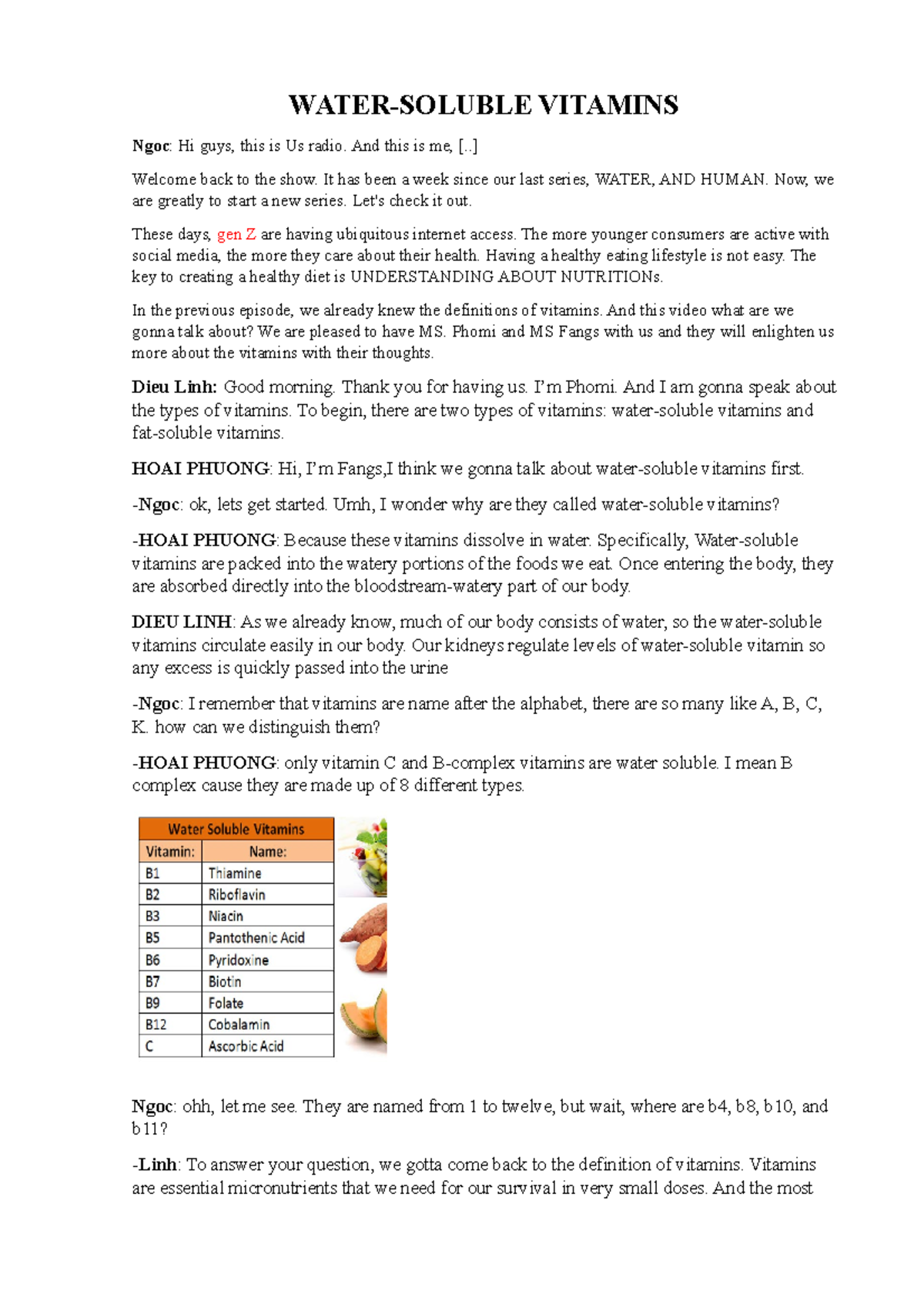 Water-soluble - Vitamin types and functions - WATER-SOLUBLE VITAMINS ...