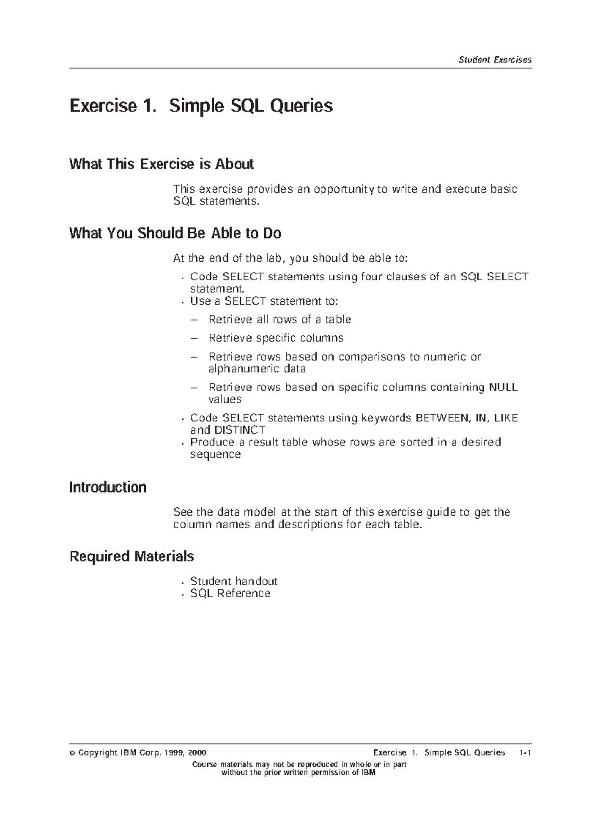 STUD LAB EXER 1 - TEST - Student Exercises Exercise 1. Simple SQL ...